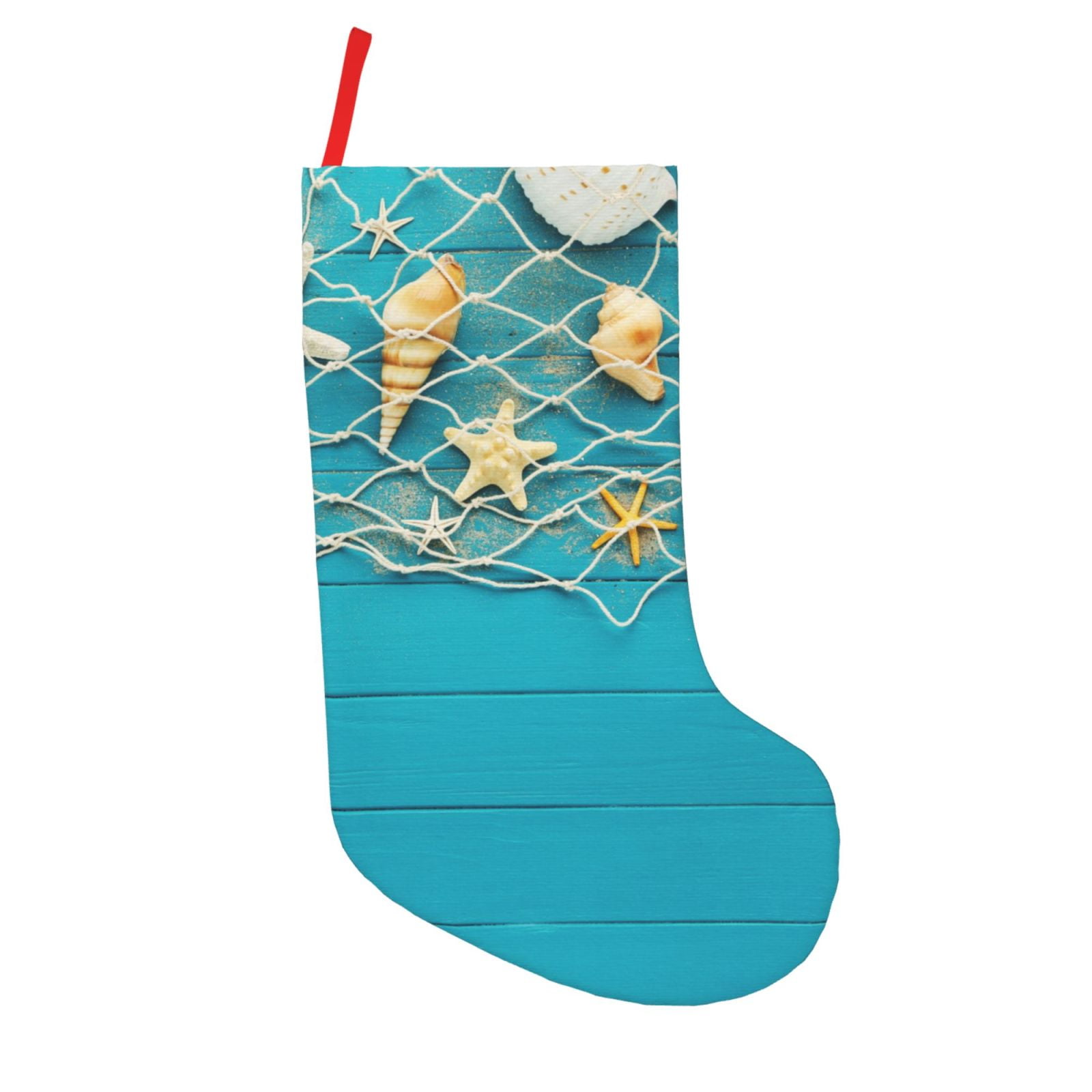 Defioc Seashells And Fishing Net On Blue Wooden Table for Christmas ...