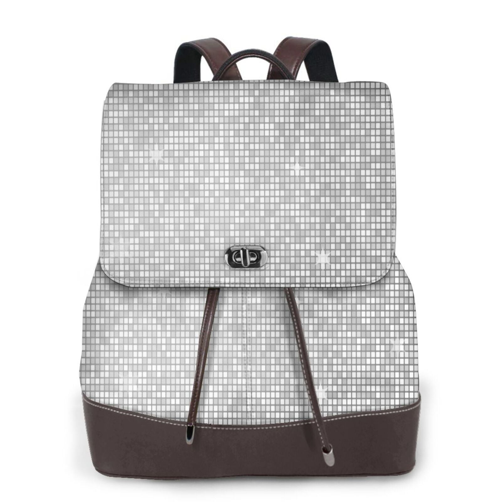 Defioc Silver Mosaic Print PU Leather Backpack,Backpack Purse for Women Fashion Multipurpose ...
