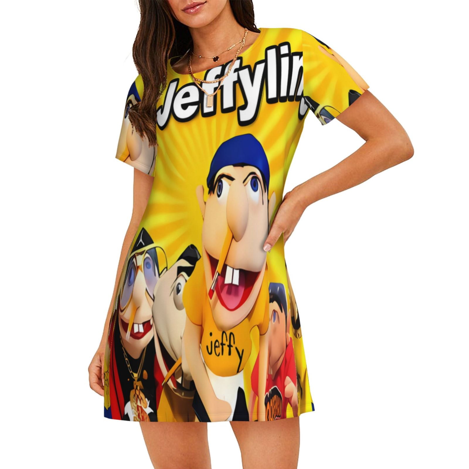 Defioc Sml Jeffy Pattern Women's Nightgown,Short Sleeve Sleepwear Comfy ...