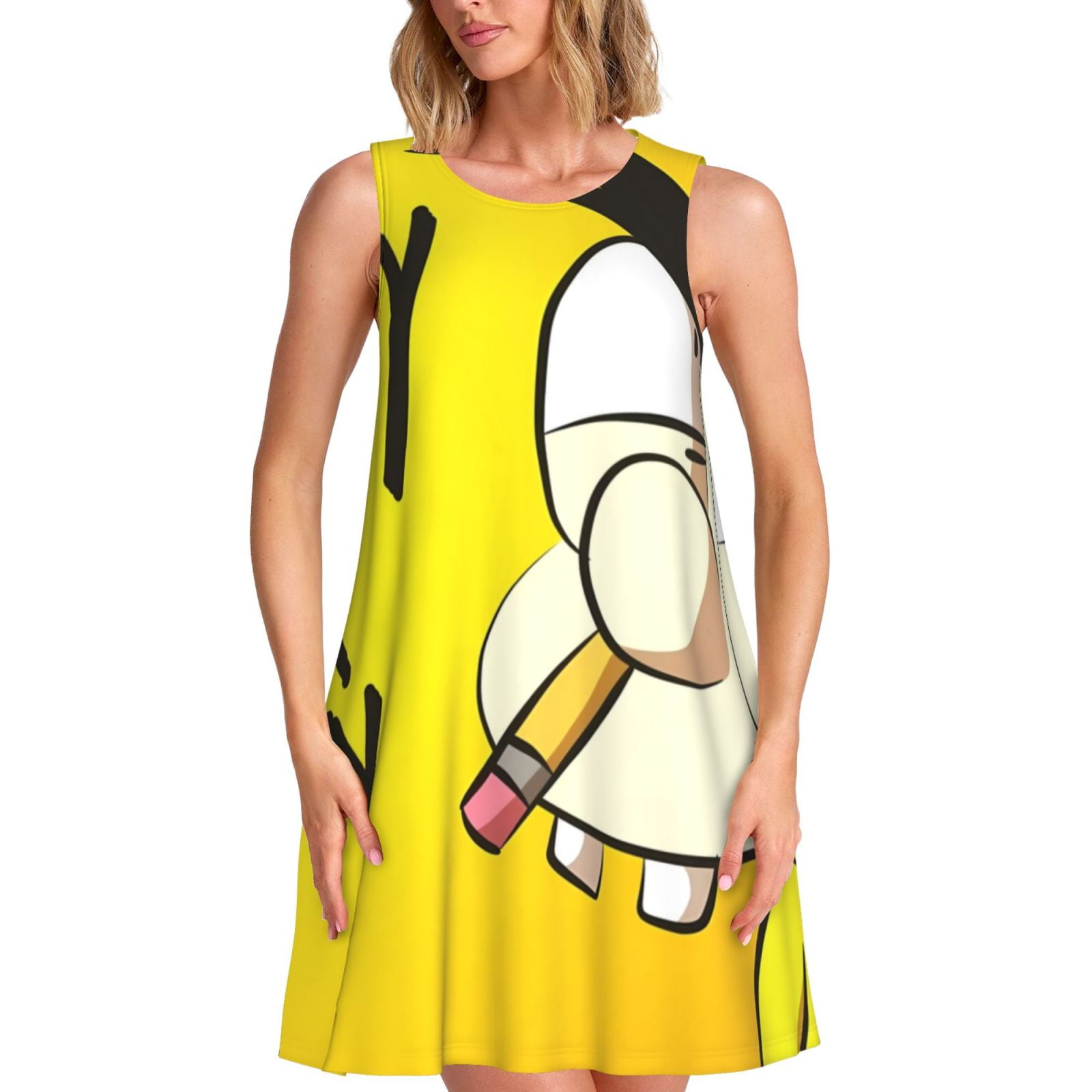 Defioc Sml Jeffy Pattern Women's Summer Dresses 2025 Beach Casual Sleeveless Tank Loose Sundress ...