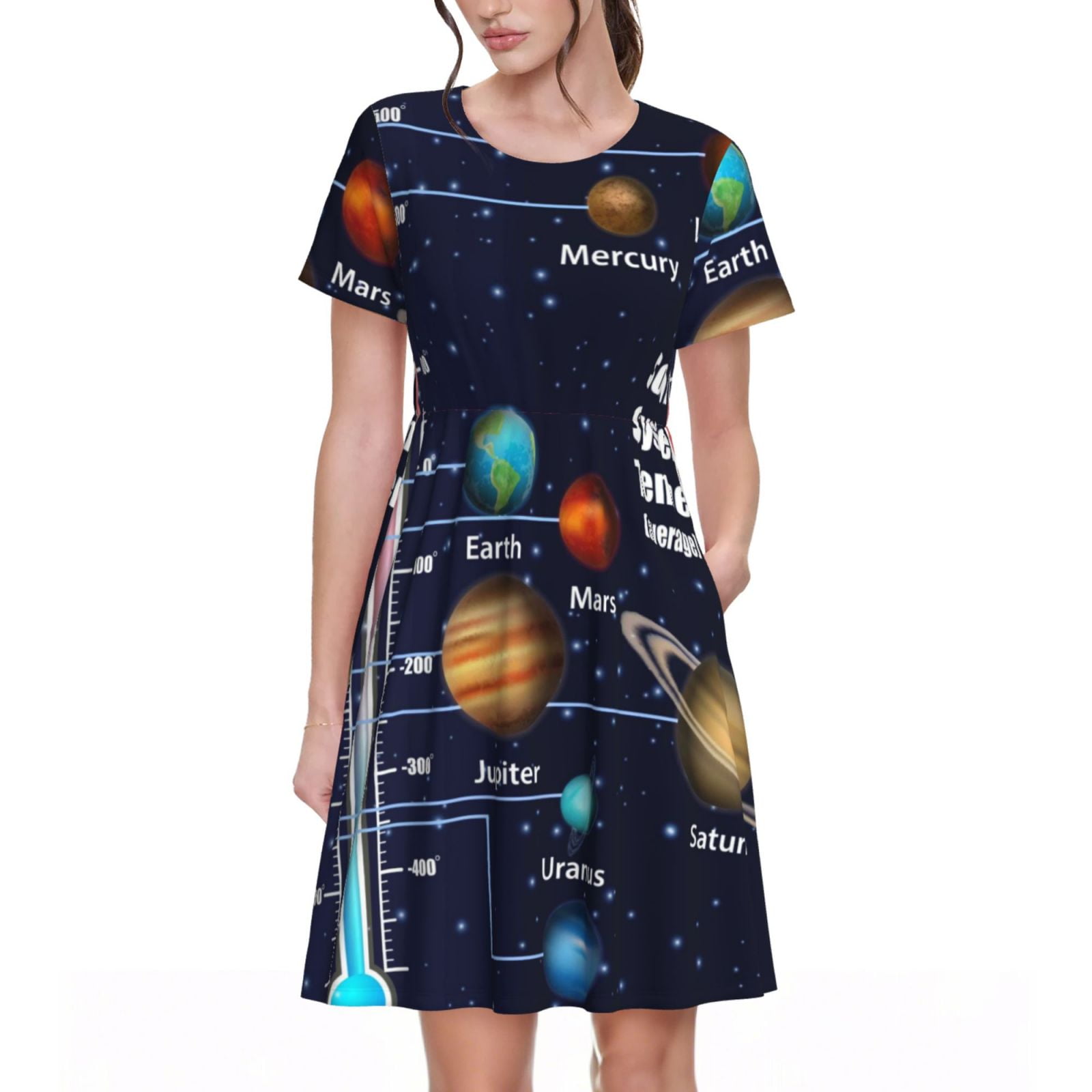 Defioc Solar System Pattern Womens Summer Dresses Short Sleeve Sundress ...