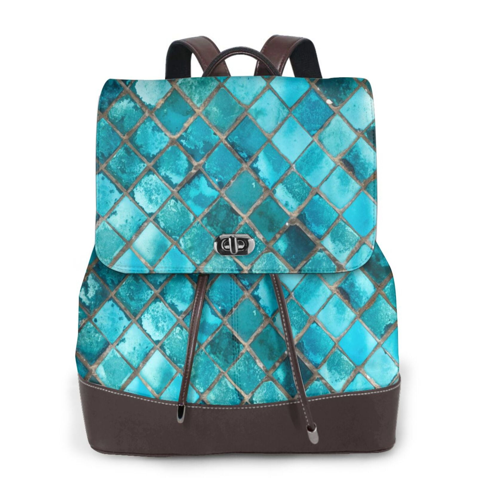Defioc Square Glass Mosaic Print PU Leather Backpack,Backpack Purse for Women Fashion ...