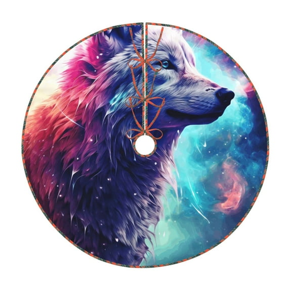 Defioc Starry Multicolored Wolf for Christmas Tree Skirt Snowman Xmas ...