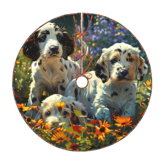Defioc Sunflower Field Spotted Dog for Christmas Tree Skirt Snowman ...