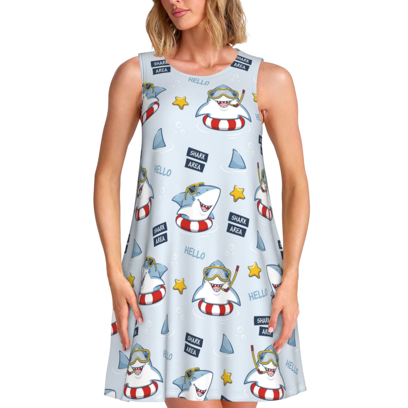 Defioc Swimming Shark Pattern Women's Summer Dresses 2025 Beach Casual ...