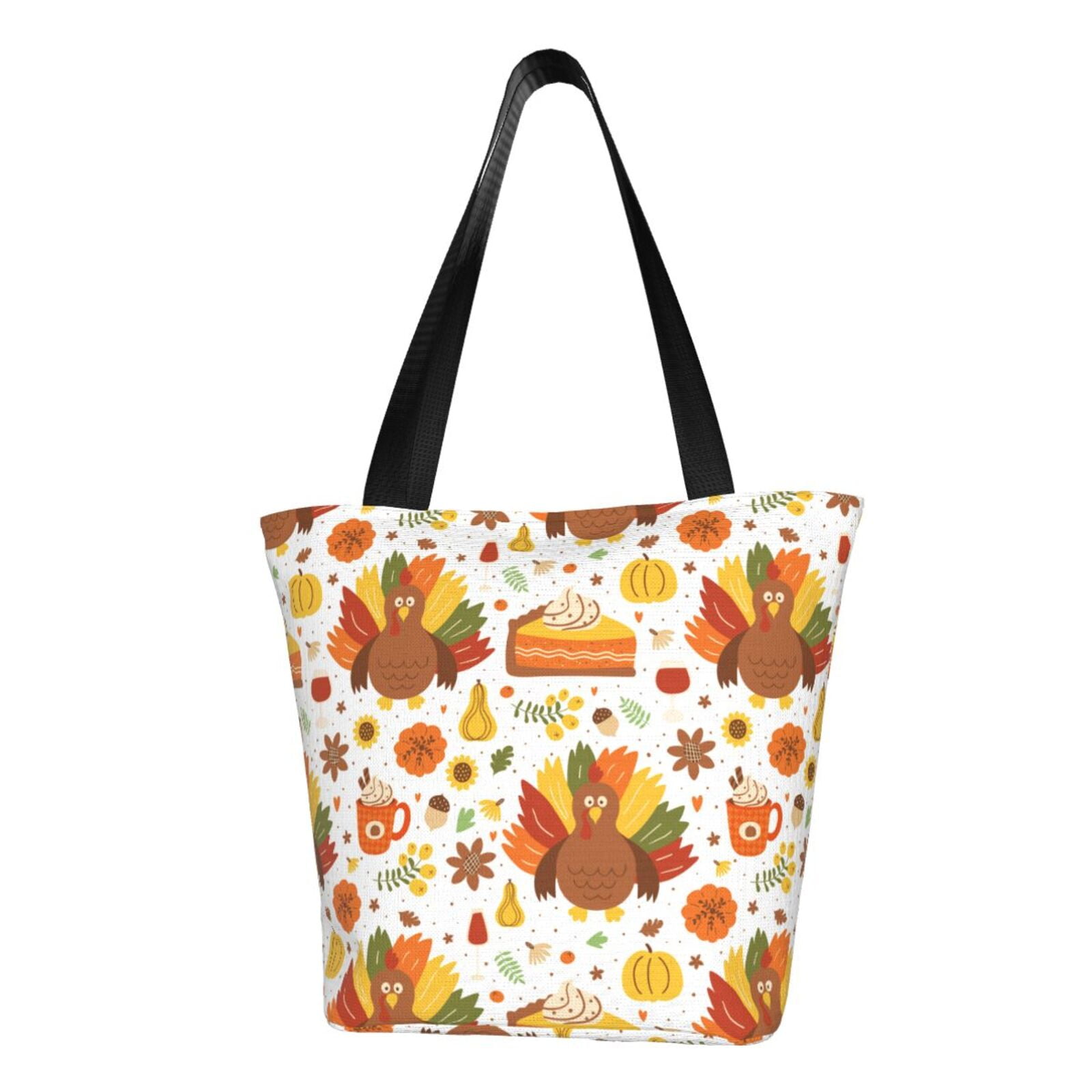 Defioc Thanksgiving With Turkey Print Tote Bag for Women,Shoulder Bag ...
