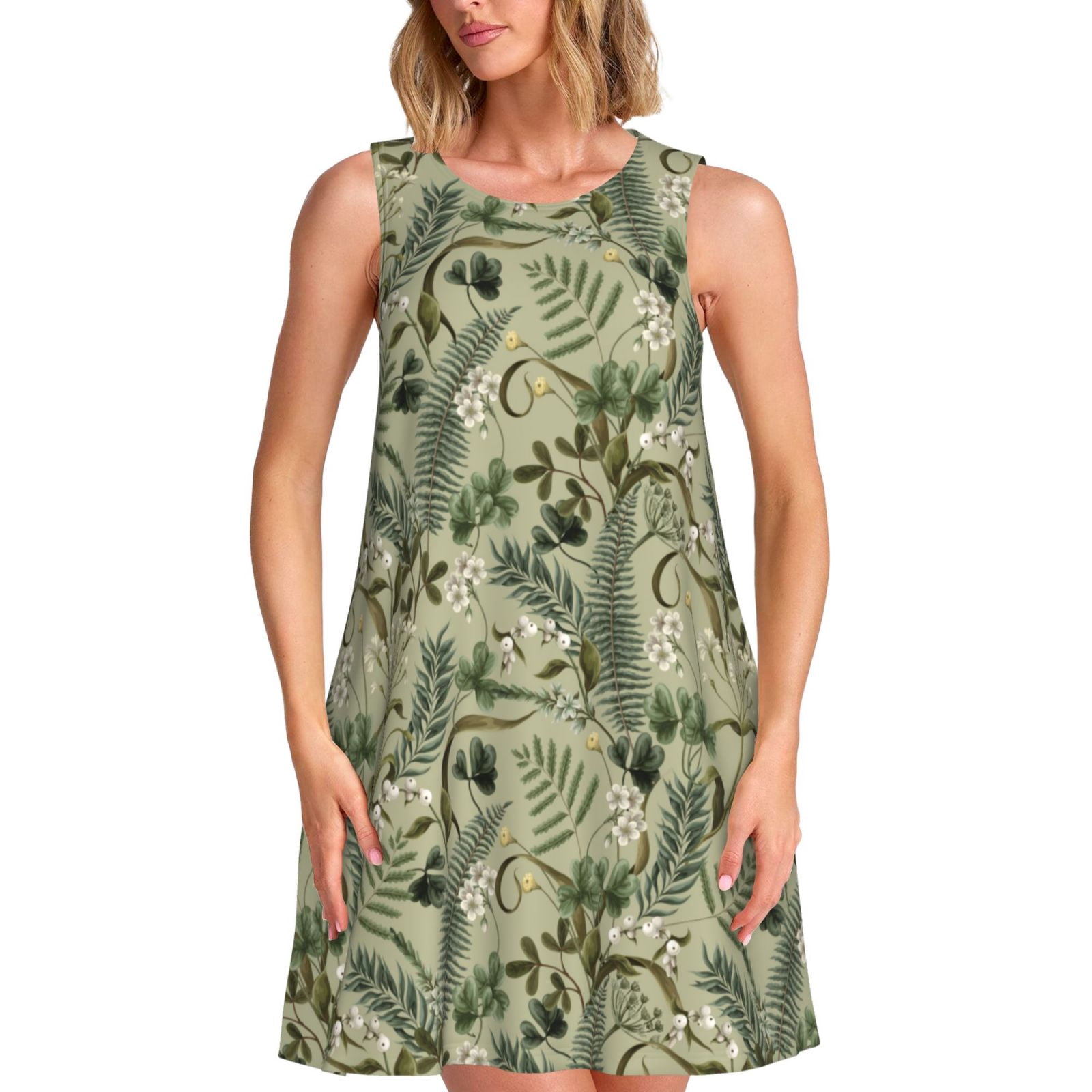 Defioc Tropical Plants Green Pattern Women's Summer Dresses 2025 Beach ...