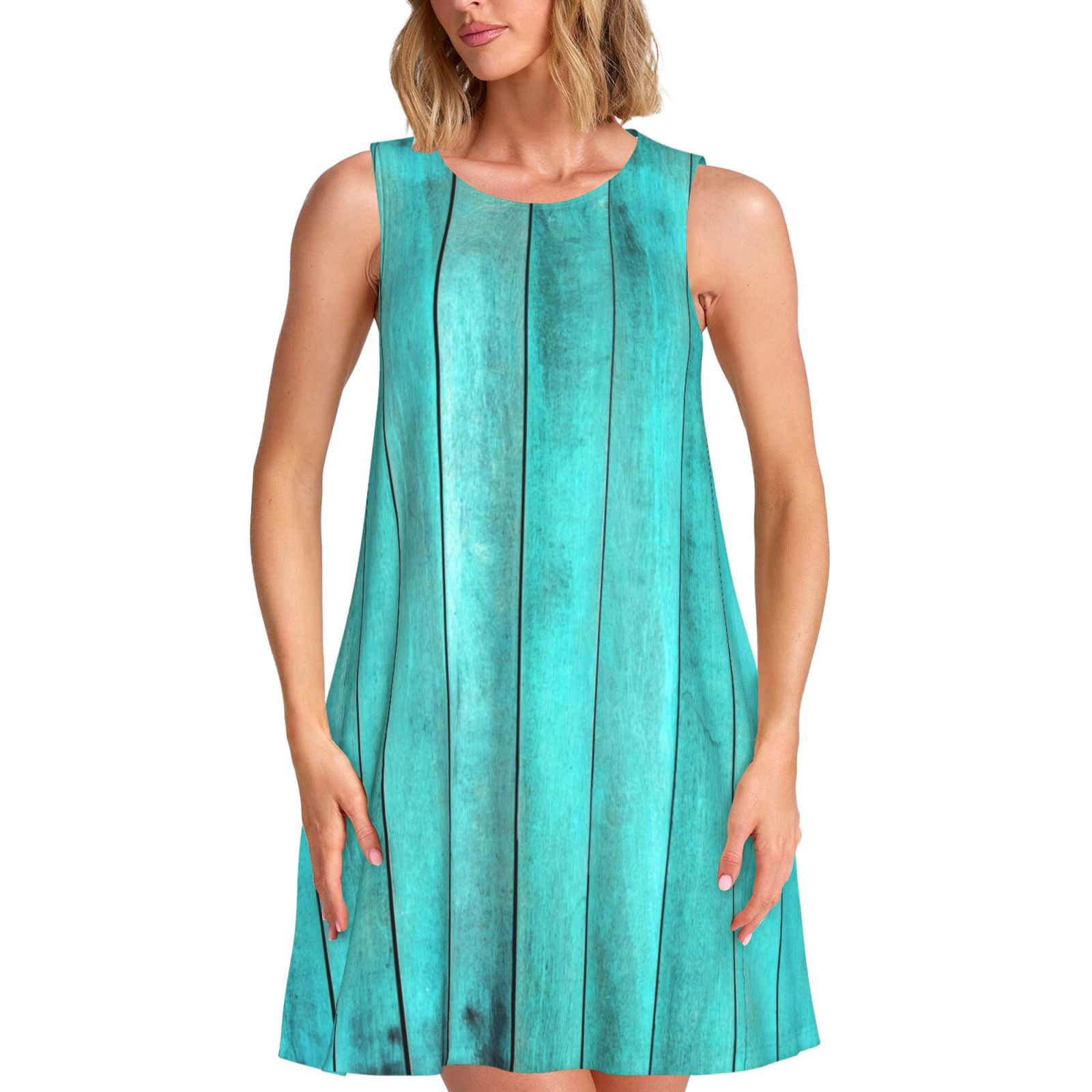 Defioc Turquoise Wooden2 Pattern Women's Summer Dresses 2025 Beach ...