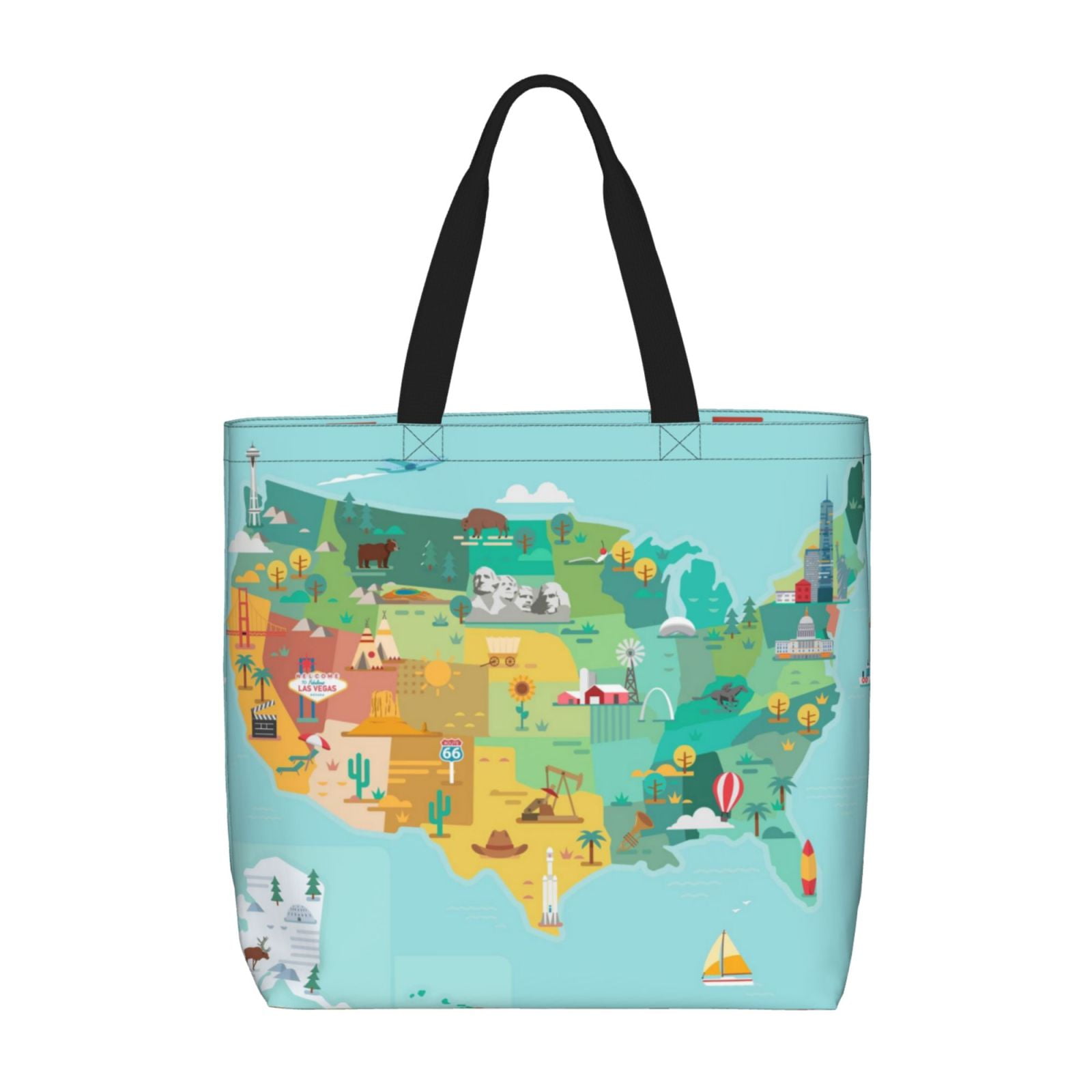 Defioc USA Tourist Map Pattern Tote Bag for Women,Large Capacity Tote ...