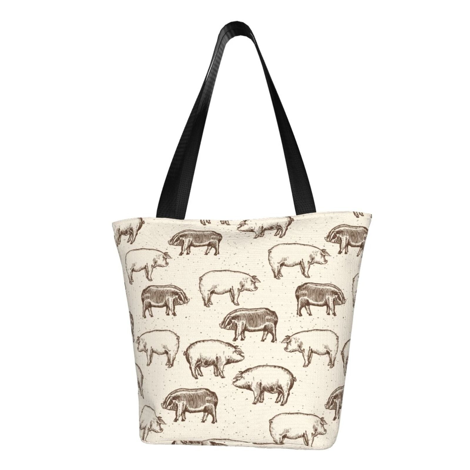 Defioc Vintage Farm Pigs Print Tote Bag for Women,Shoulder Bag with ...