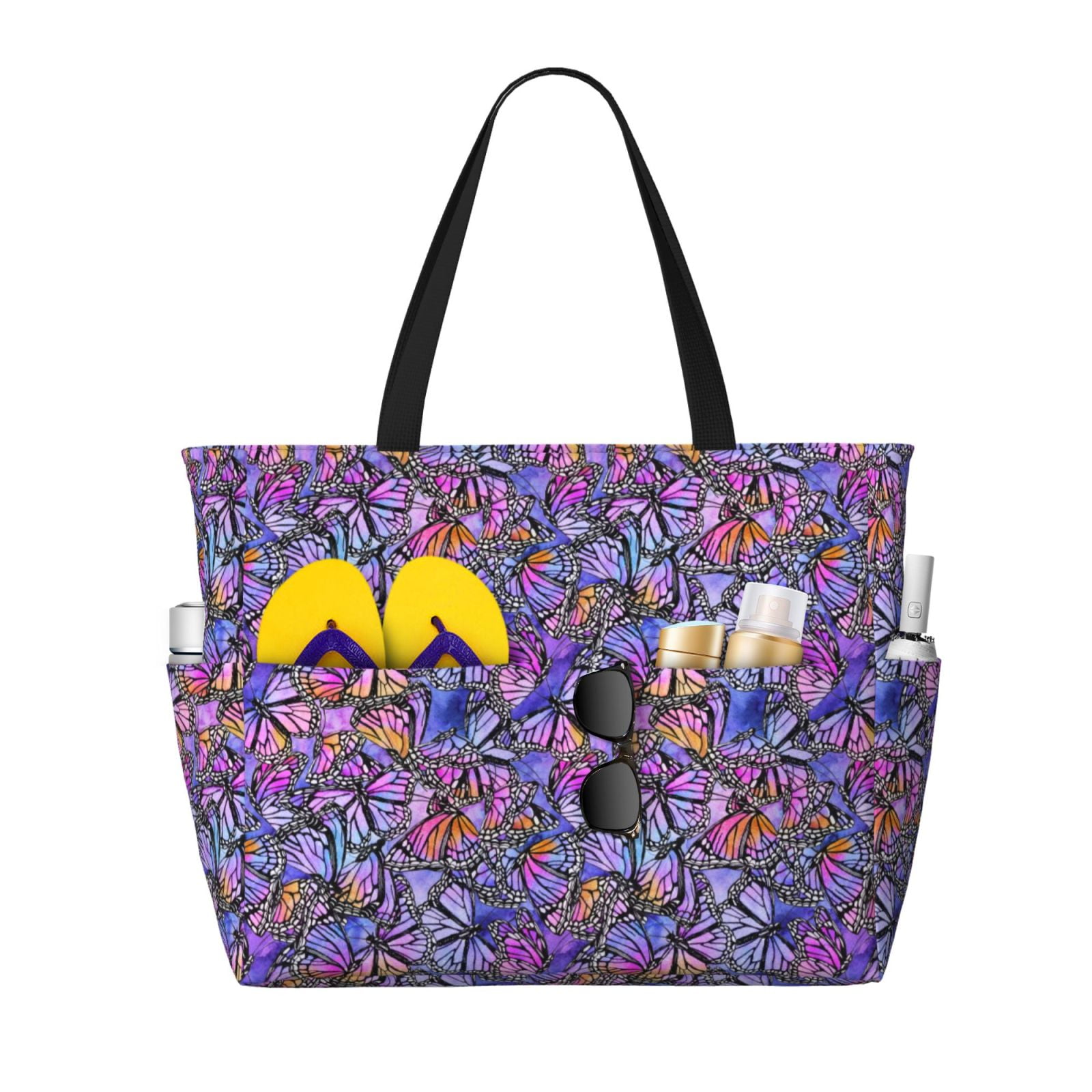 Defioc Watercolor Butterflies Pattern Beach Bag for Women - Large Beach ...