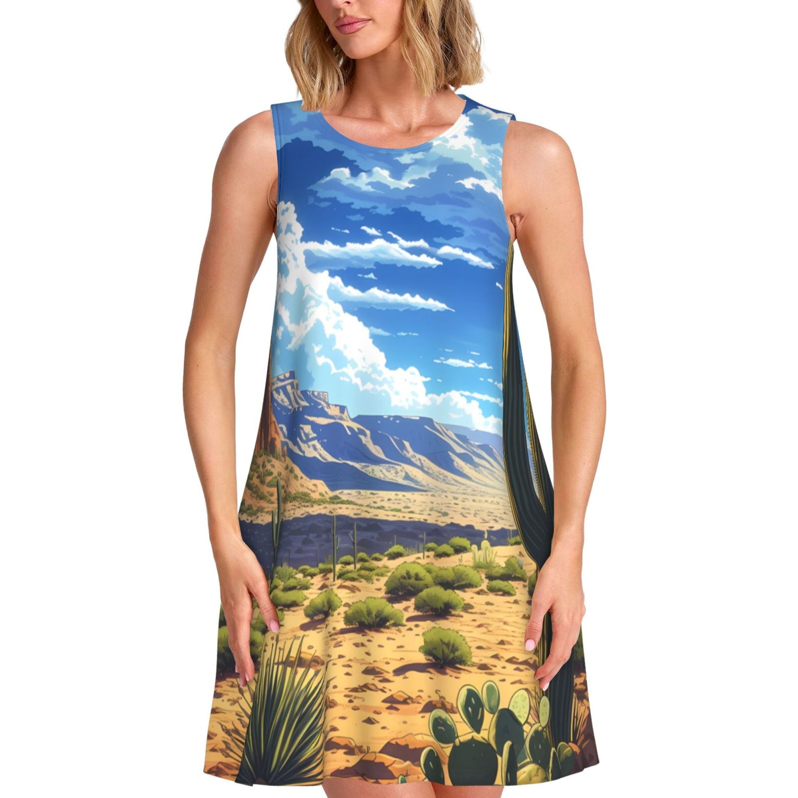 Defioc Western Desert Cactus Pattern Women's Summer Dresses 2025 Beach ...
