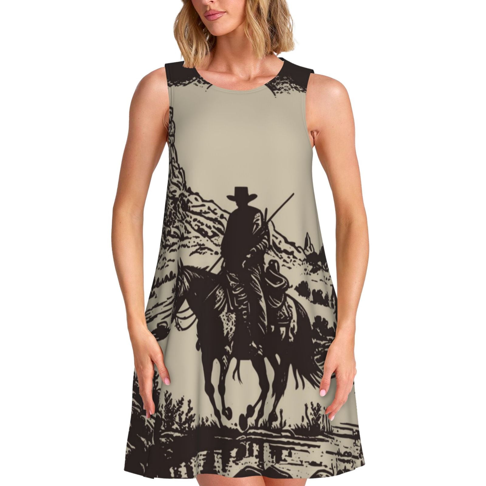 Defioc Western Desert Cowboy Pattern Women's Summer Dresses 2025 Beach ...