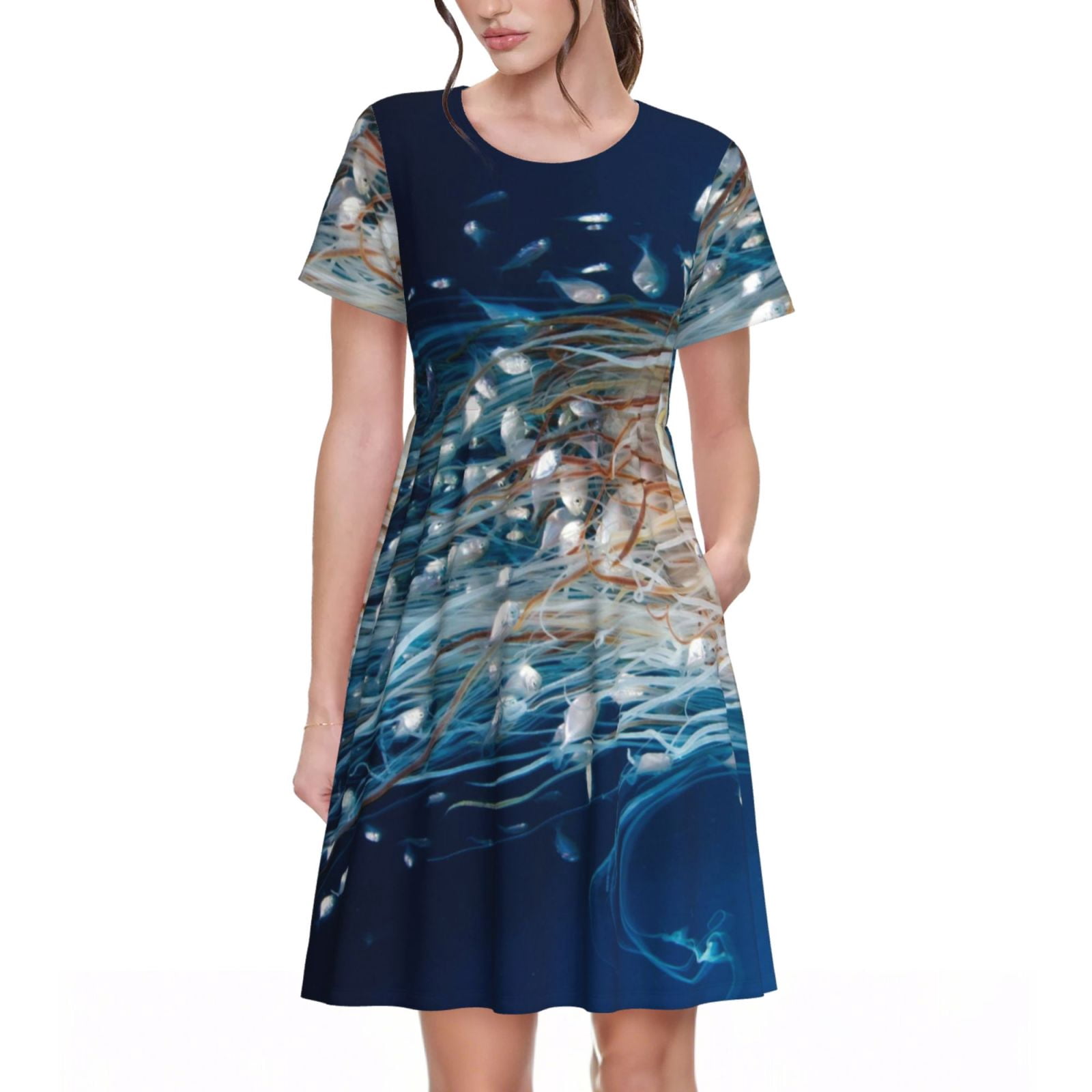 Defioc White Jellyfish Dansing in the Ocean Pattern Womens Summer ...