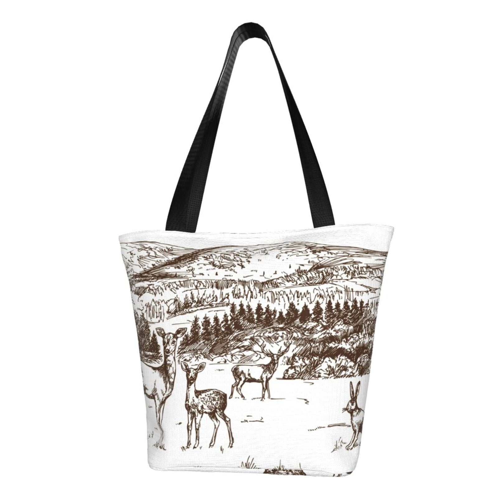 Defioc Woodland Forest With Deers Print Tote Bag for Women,Shoulder Bag ...