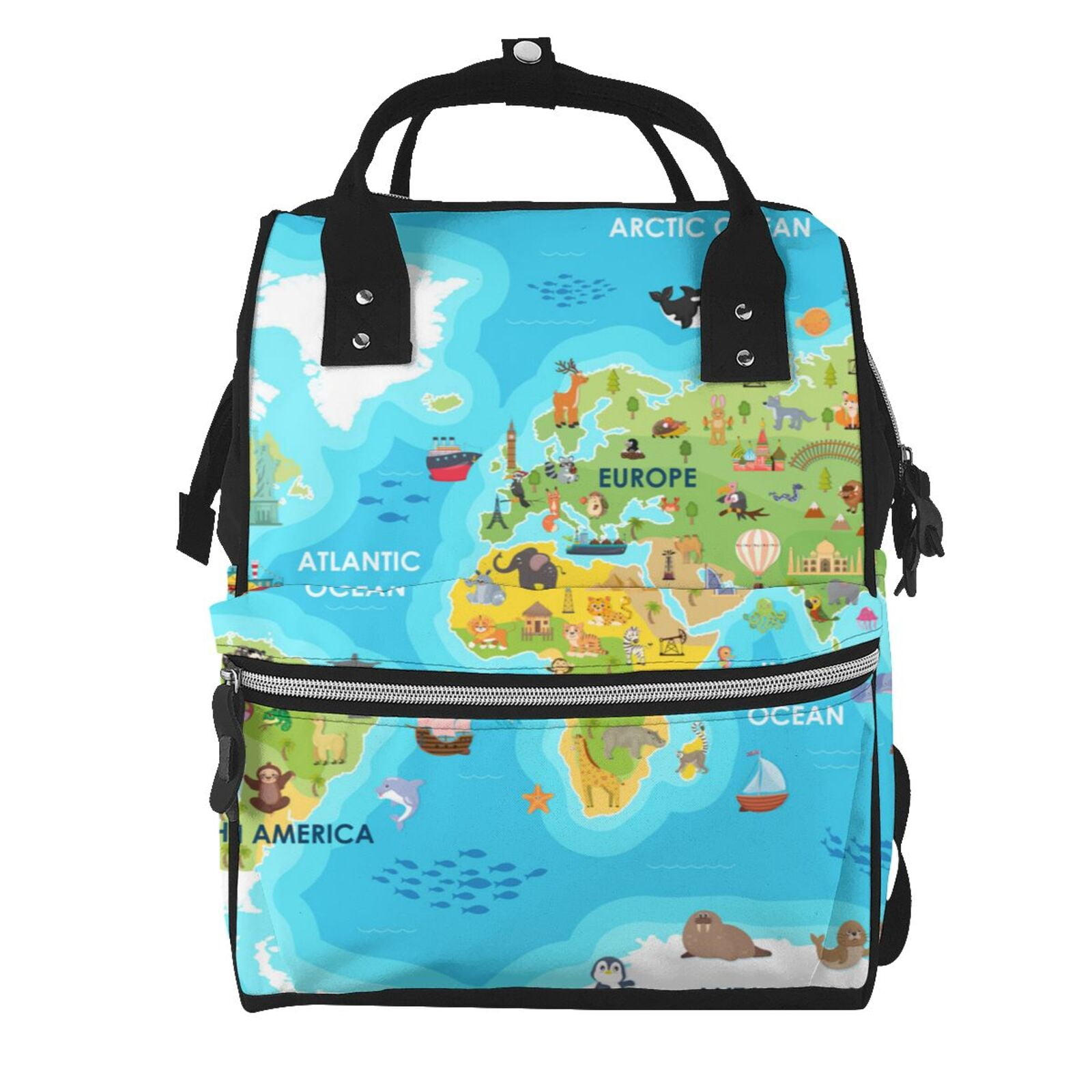 Defioc World Map With Animals Landmarks for Baby Diaper Bag Backpack ...