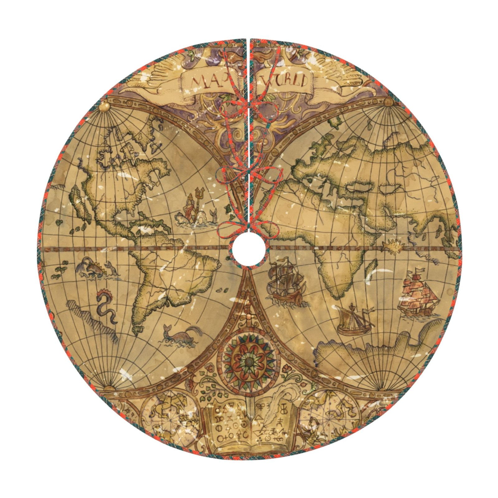 Defioc World Map1 for Christmas Tree Skirt Snowman Xmas Tree Skirt ...
