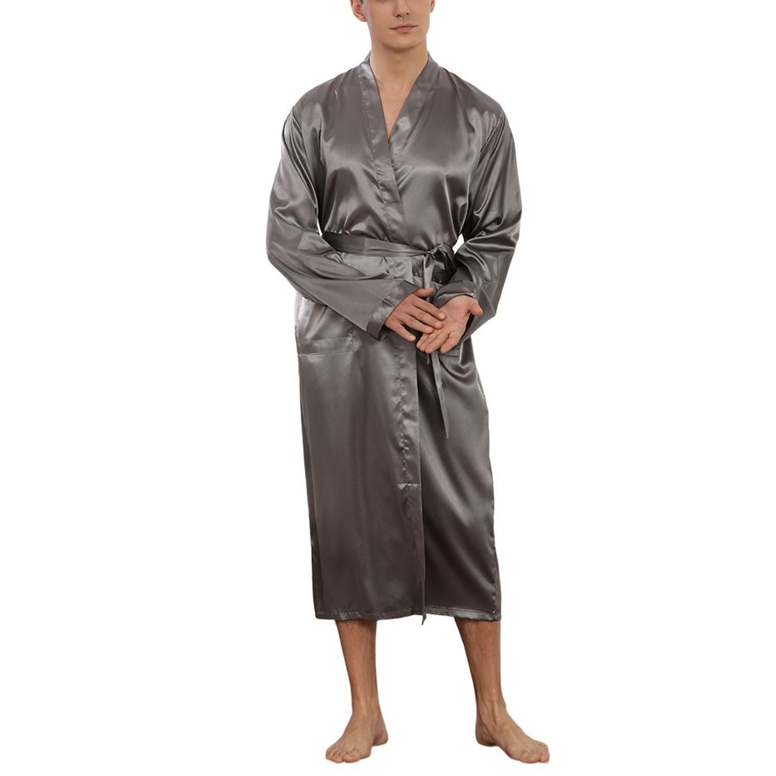 Defitshape Men Satin Bath Robe Calf Length Bathrobes Chic Comfy Fall ...