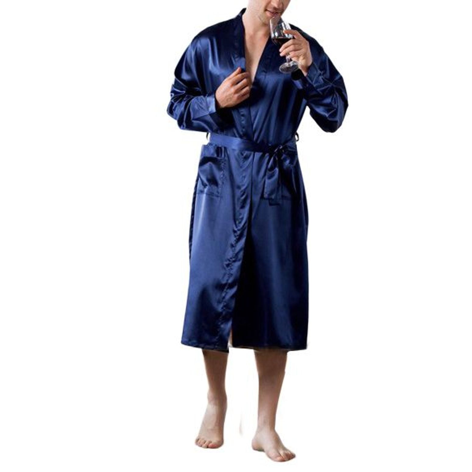 Defitshape Men Satin Bath Robe Calf Length Bathrobes Chic Comfy Fall ...