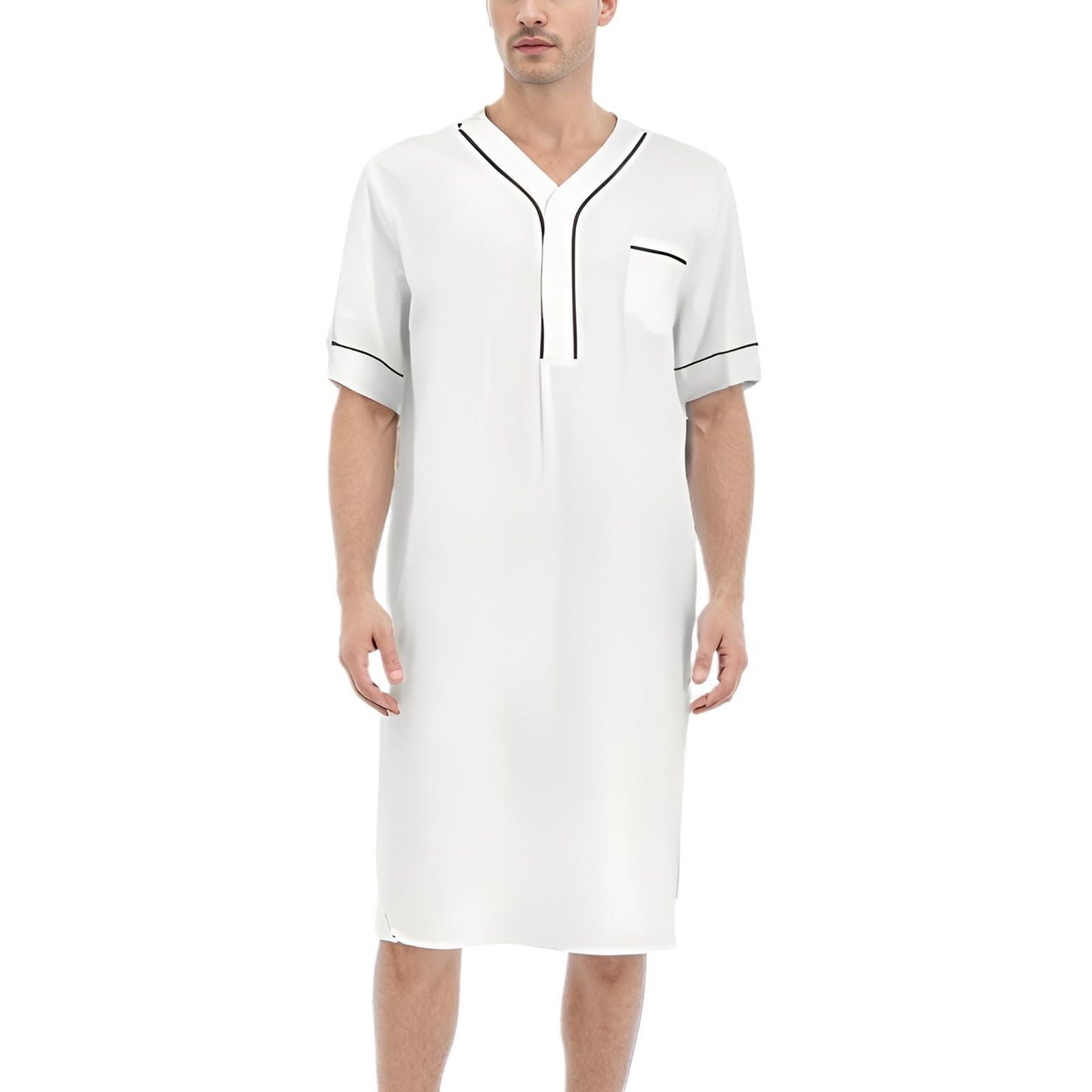 Defitshape Men's 100 Cotton Nightshirt Soft V Neck Sleepshirt Comfy ...