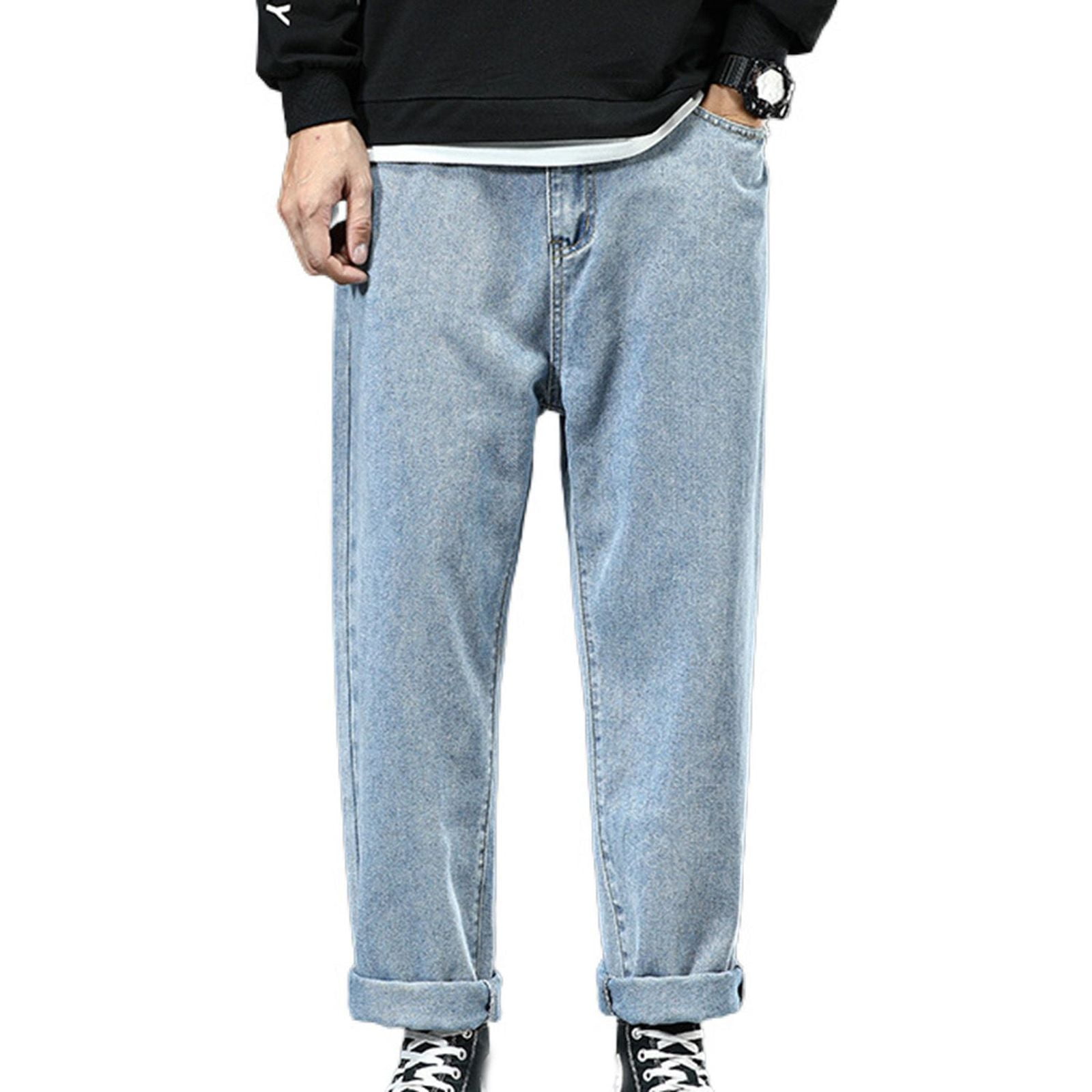 Defitshape Men's Autumn Denim Pants Button Jeans Casual Comfy Cotton ...