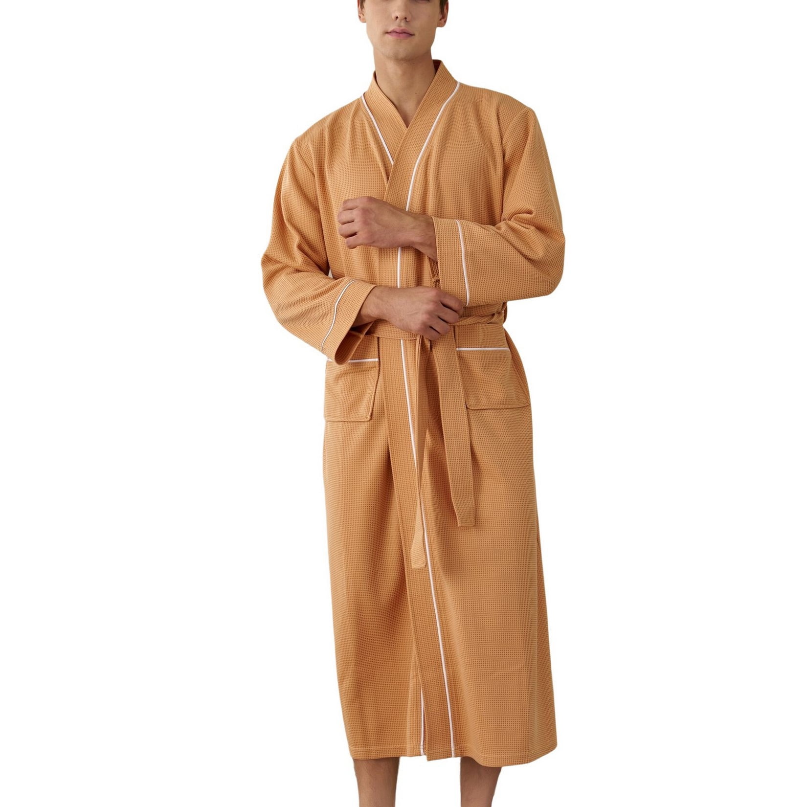 Defitshape Men's Billowy Bathrobe Belt Loops Bathrobes Breathable ...