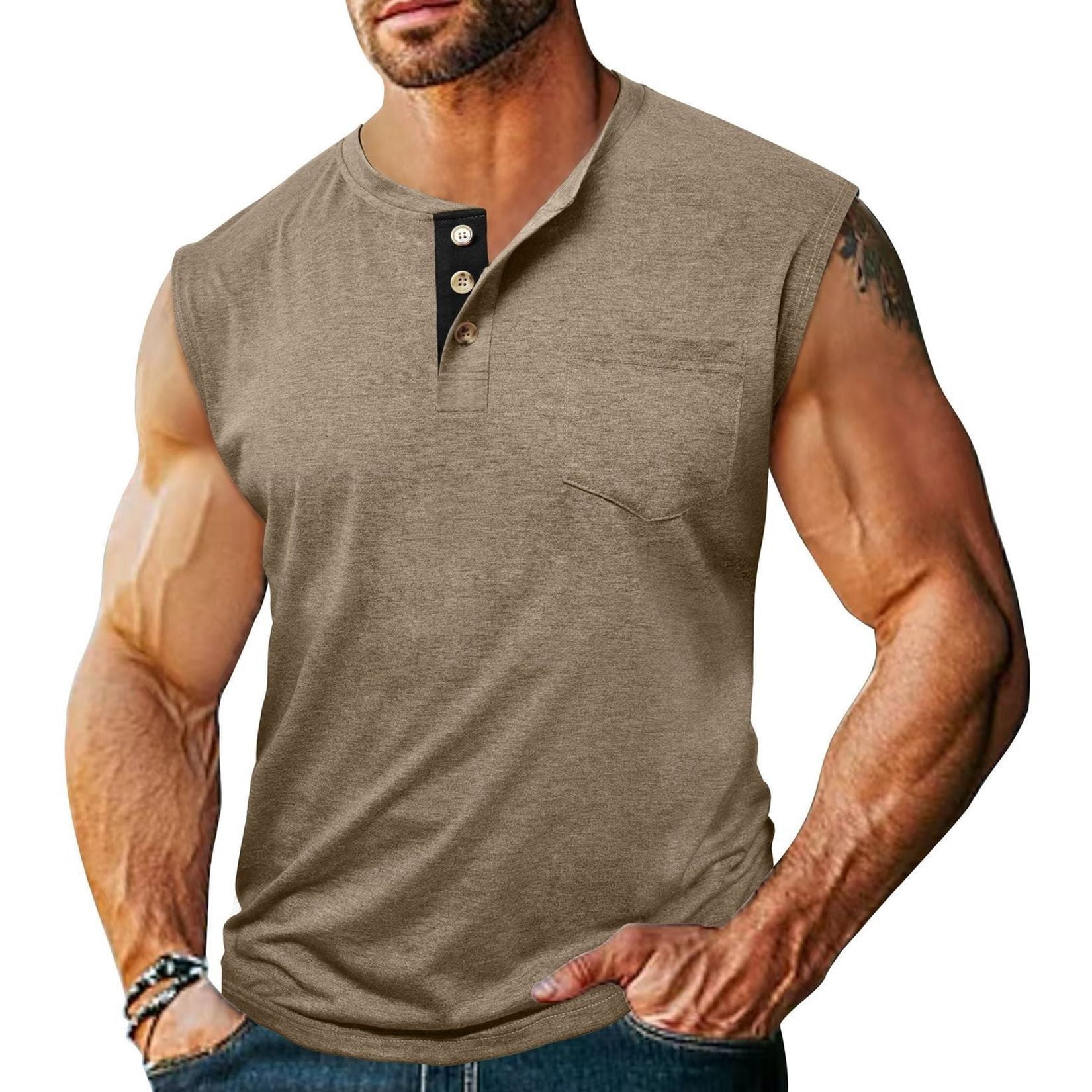 Defitshape Men's Casual Vest Chic Tank Top Crew Neck Elasthane Pull On ...