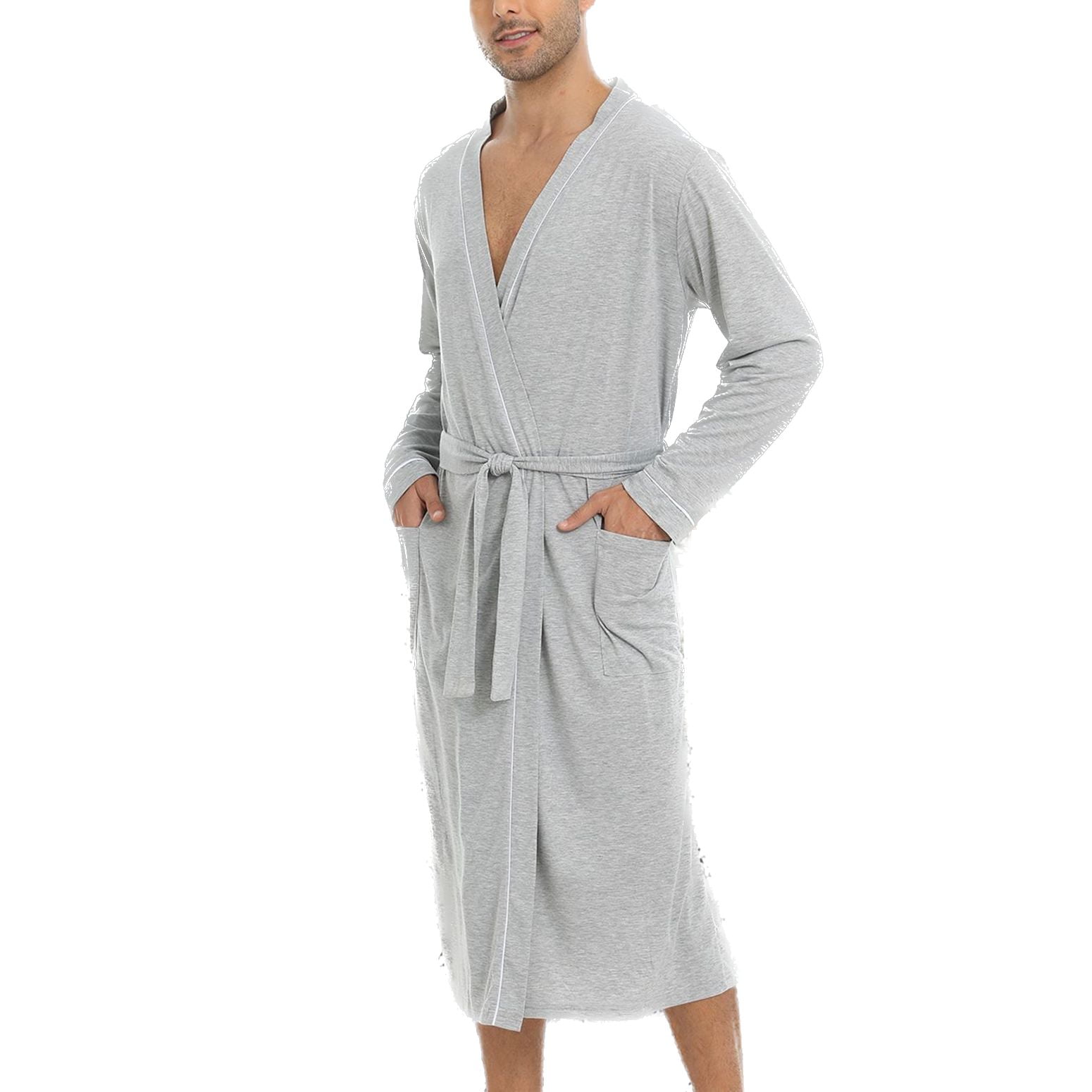 Defitshape Men's Cotton Long Robe Soft Long Sleeve Summer Spring ...