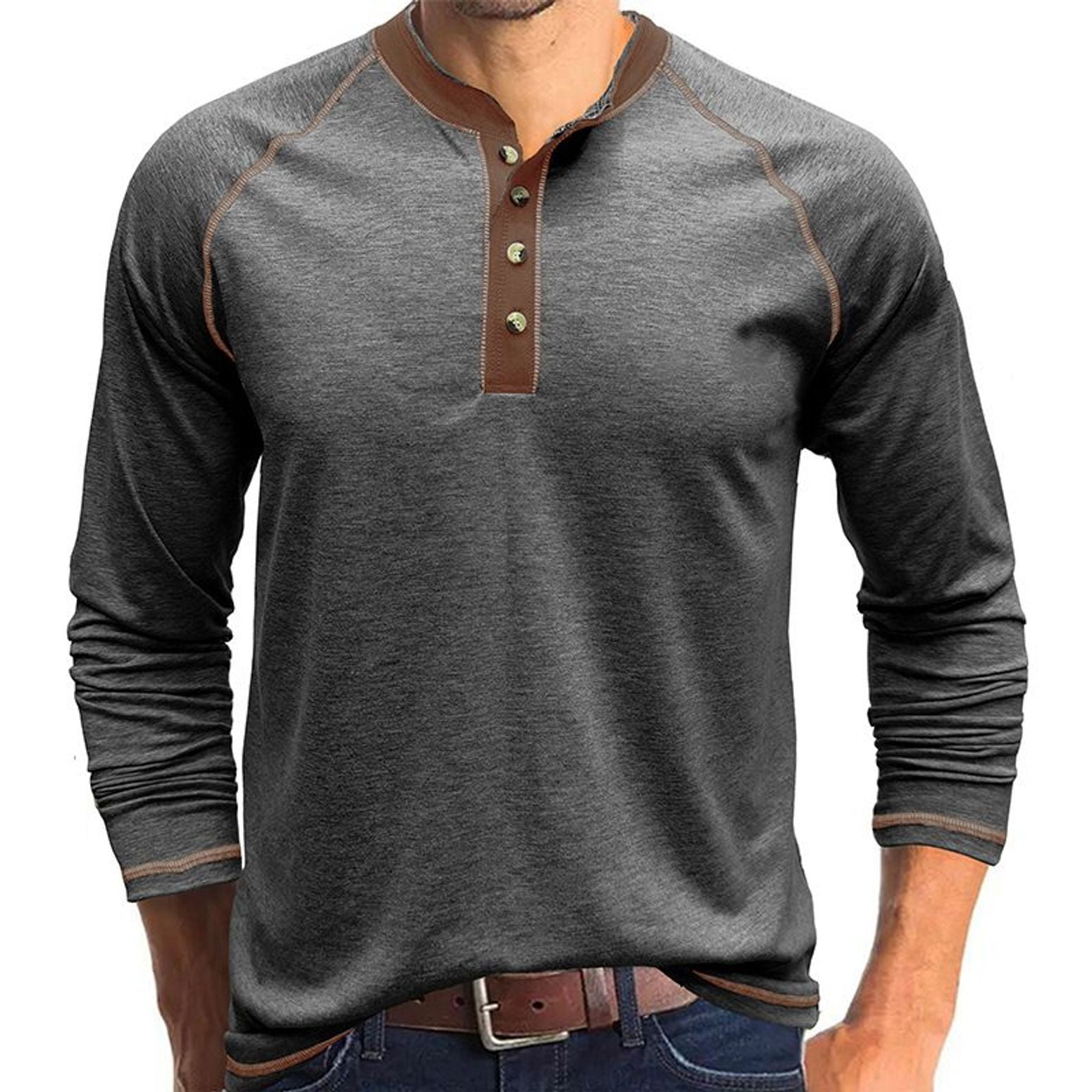 Defitshape Men's Crew Neck Spring Hiking Long Sleeve Soft Top Henley ...
