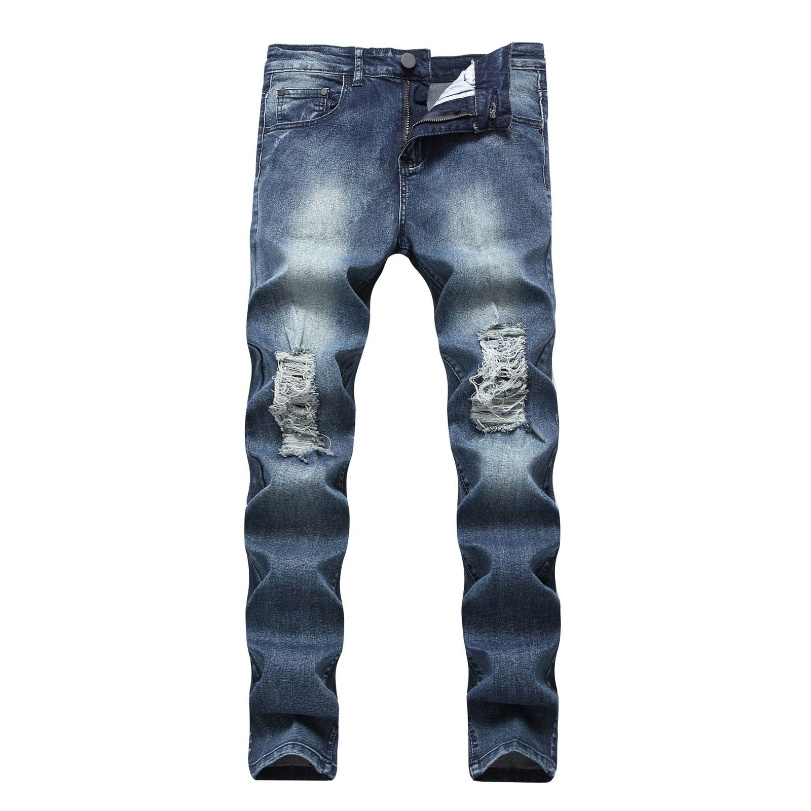 Defitshape Men's Denim Pant Ripped Jeans Button Destroyed Curvy Long ...