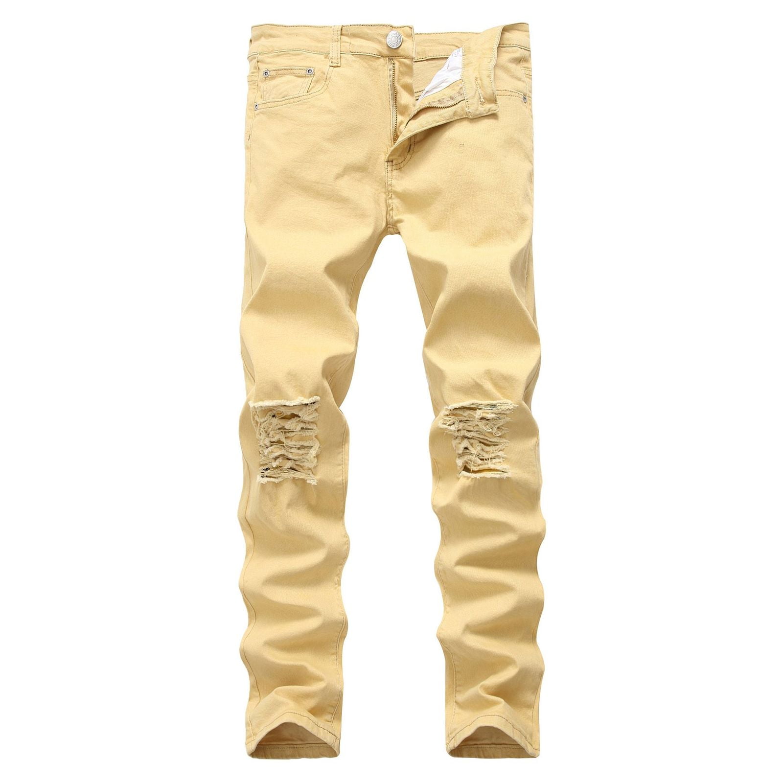 Defitshape Men's Denim Pant Ripped Jeans Button Destroyed Curvy Long ...