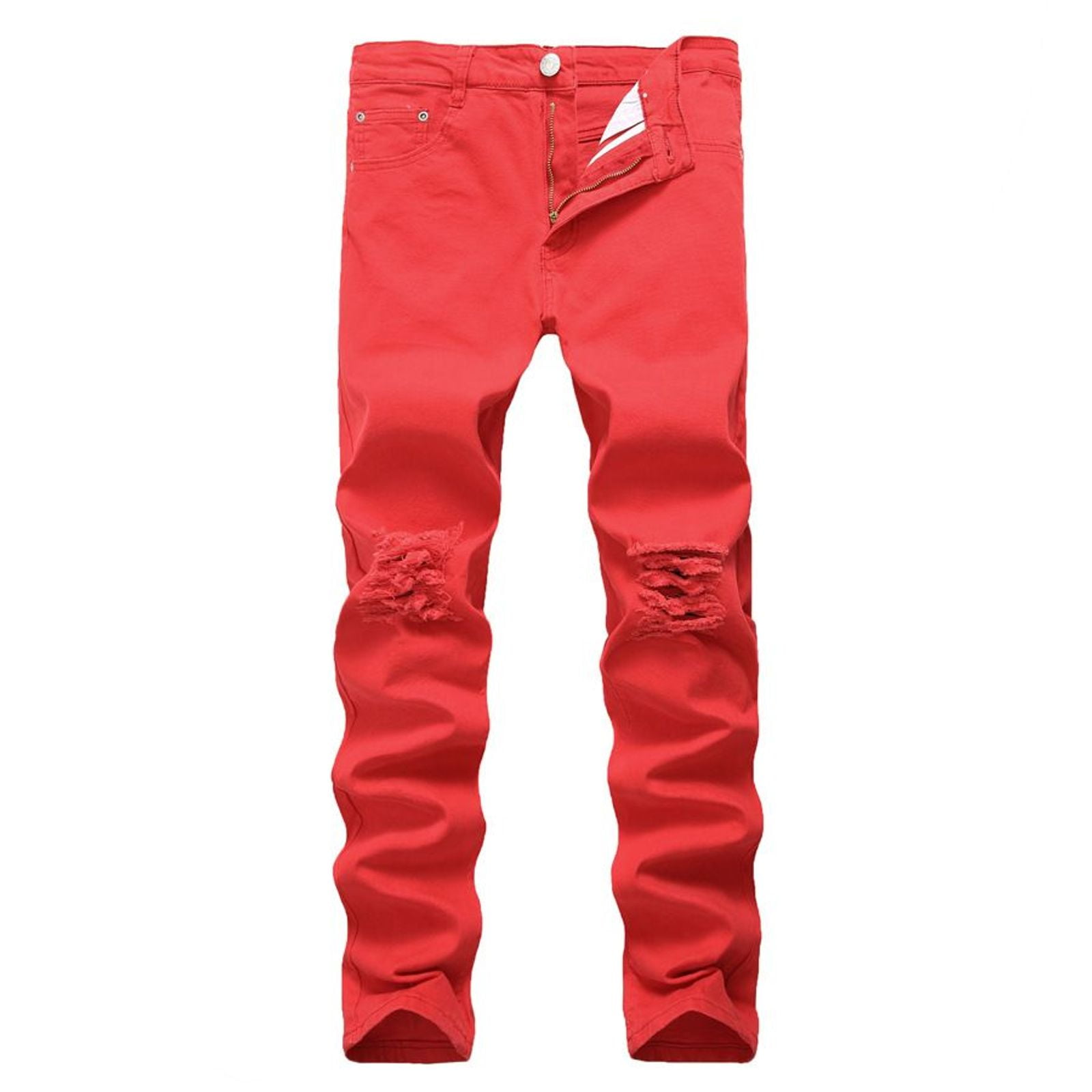 Defitshape Men's Denim Pant Ripped Jeans Button Destroyed Curvy Long ...