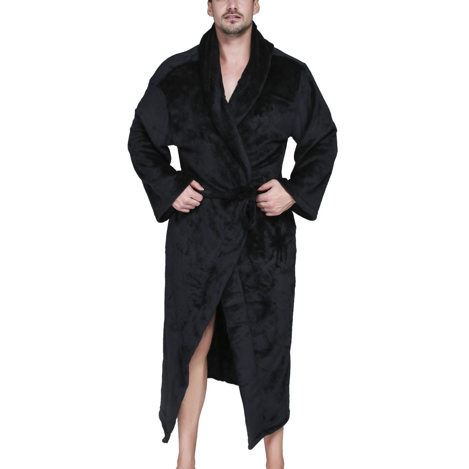 Defitshape Men's Hooded Bathrobe Fleece Robe Long Sleeve House Warm ...