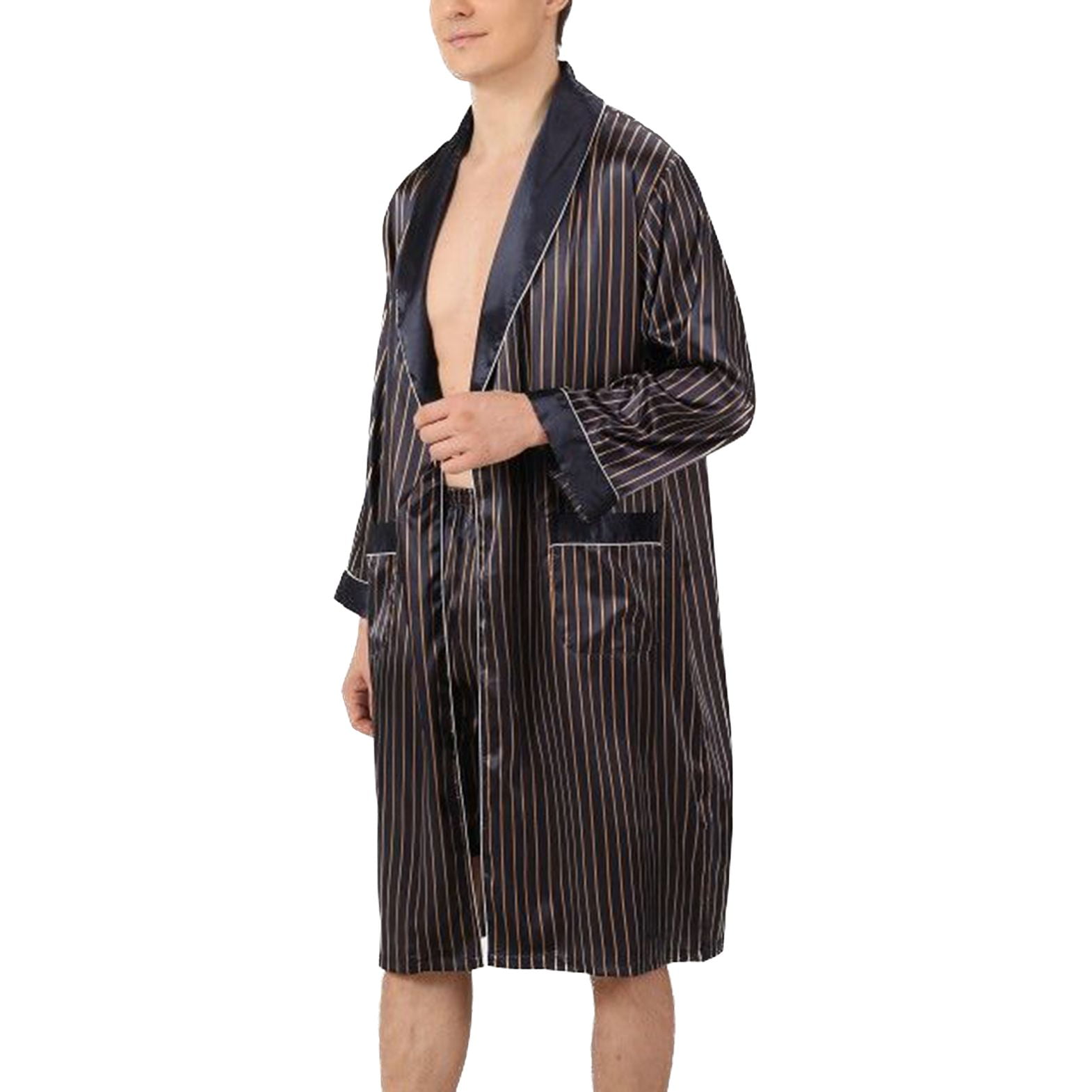 Defitshape Men's Long Sleeve Robe Satin Silky Bathrobe Boxers Shorts ...