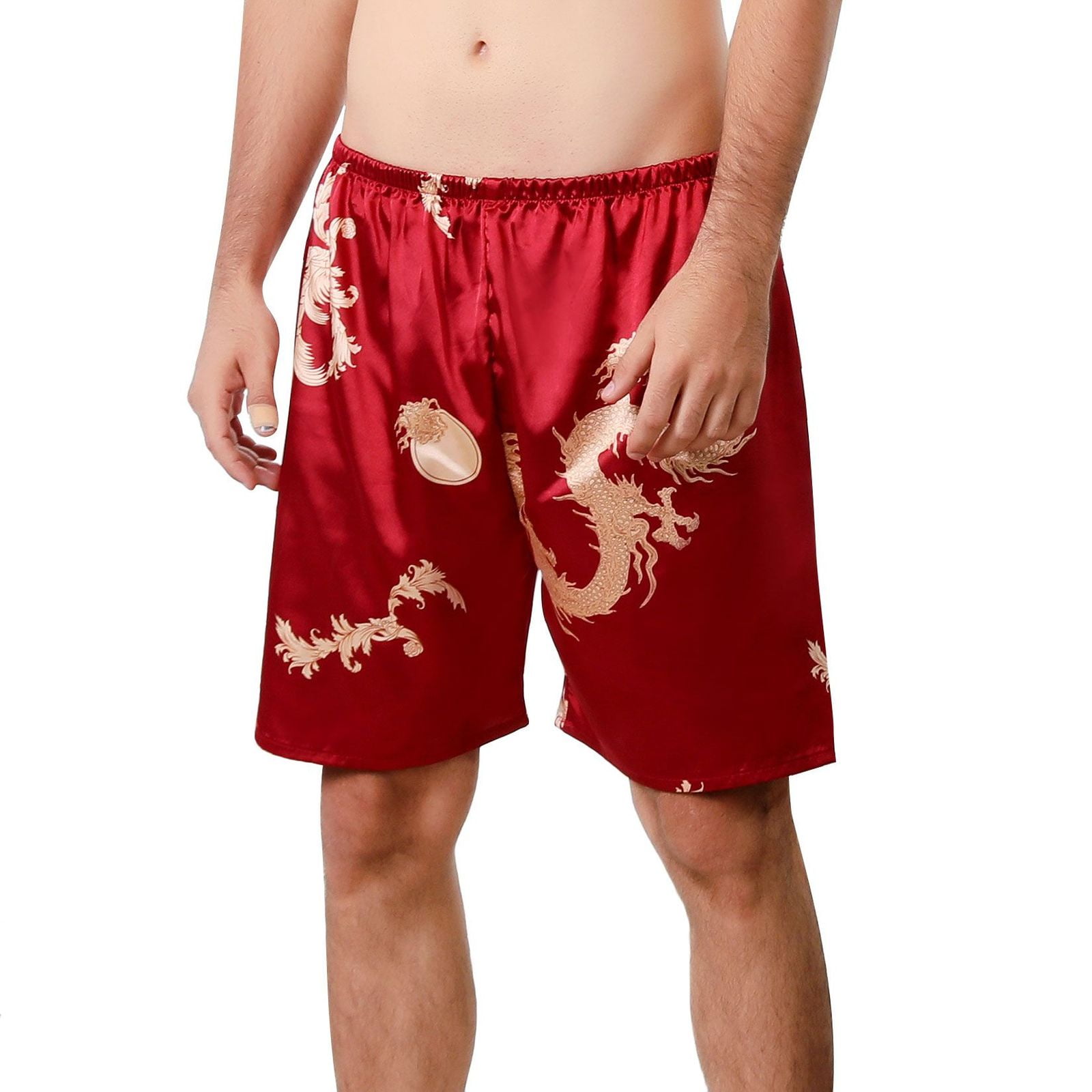 Defitshape Men's Satin Sleep Shorts Boxers Underwea Pj Pajama Bottom ...