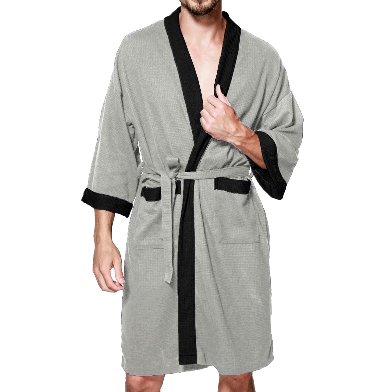 Defitshape Men's Summer Robe Pjs Bath Cotton V Neck Spring Comfy Trendy Oversized Loose Wrap ...