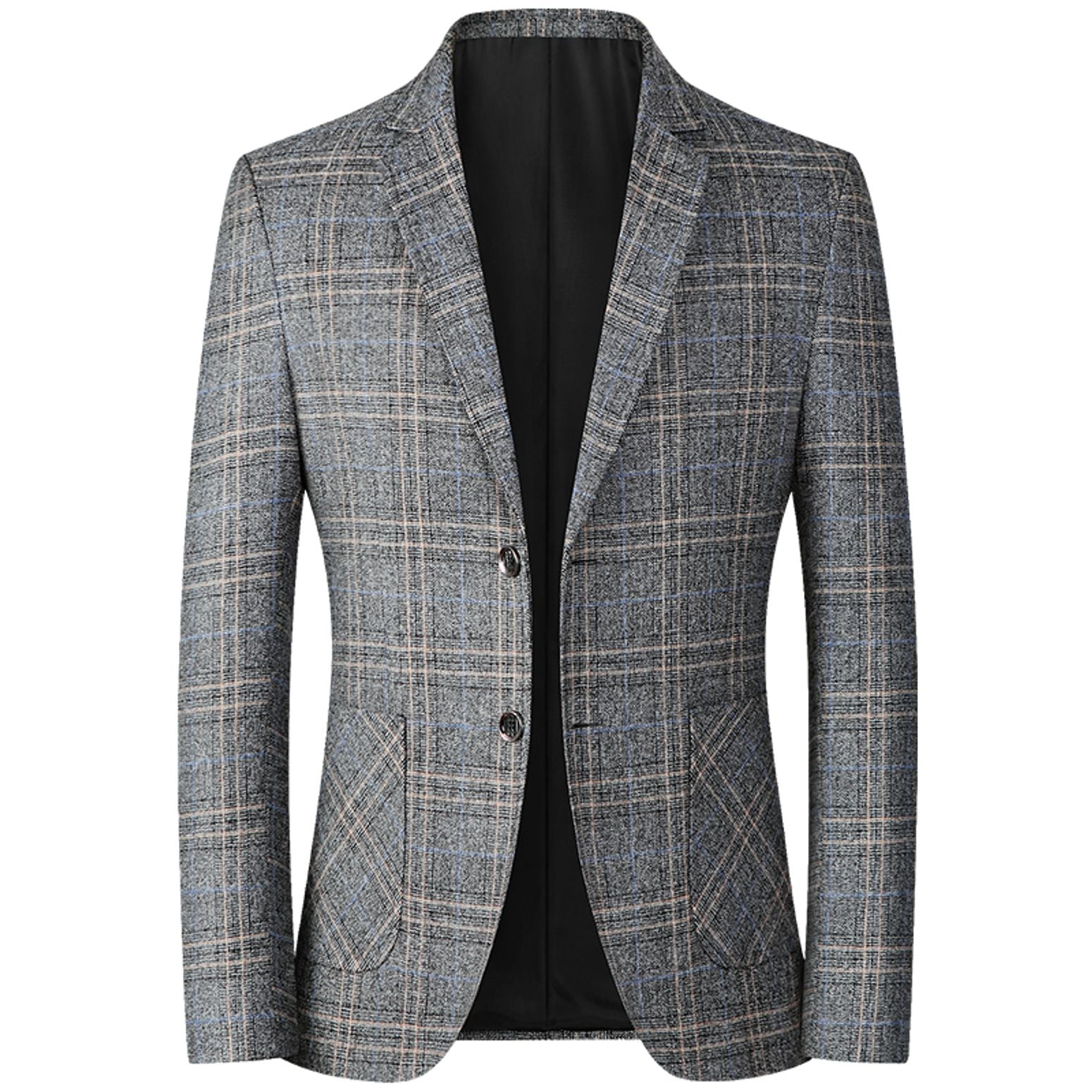 Defitshape Men's Tweed Long Sleeve Blazer Fall Slim Fit Sports Coat 2 ...