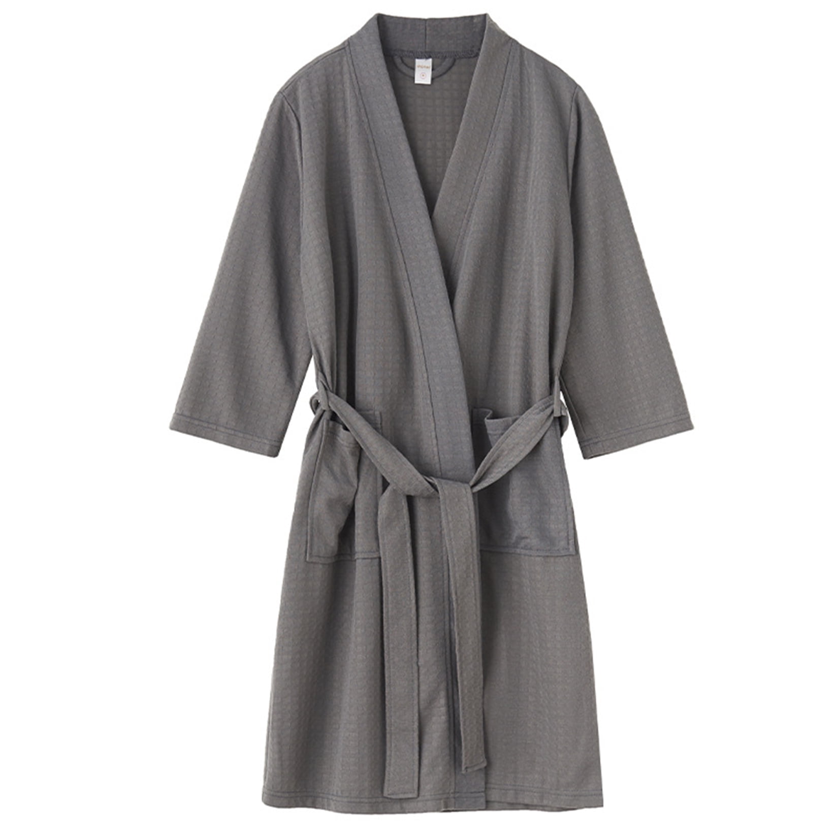 Defitshape Men's Waffle Robe Kimono Spa Bathrobe Short Soft Knee Length ...
