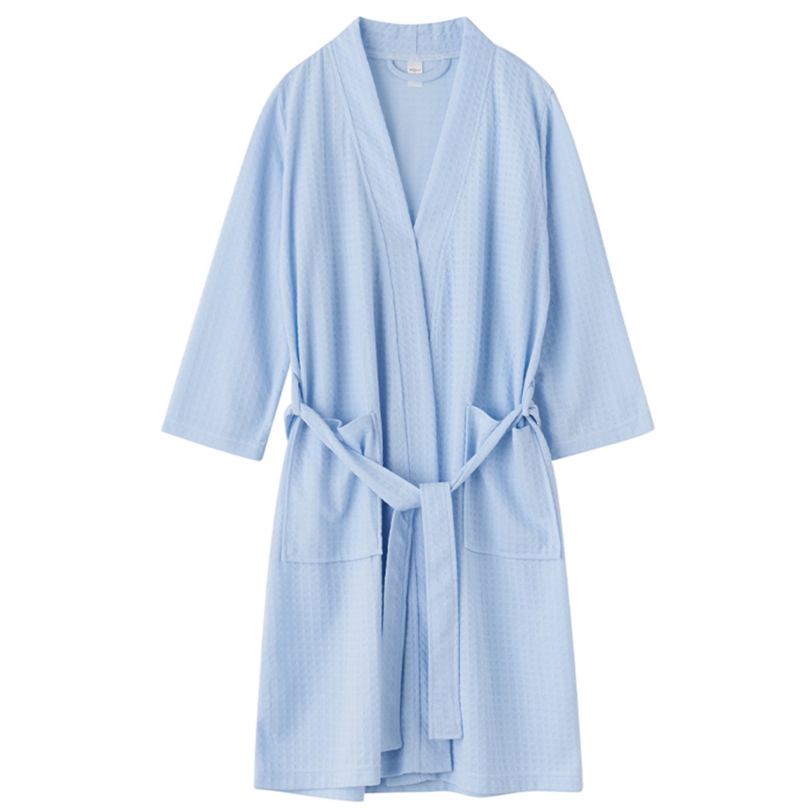 Defitshape Men's Waffle Robe Kimono Spa Bathrobe Short Soft Knee Length ...