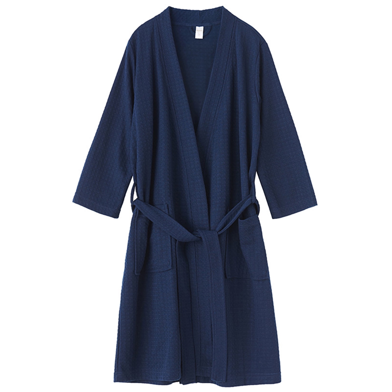 Defitshape Men's Waffle Robe Kimono Spa Bathrobe Short Soft Knee Length ...