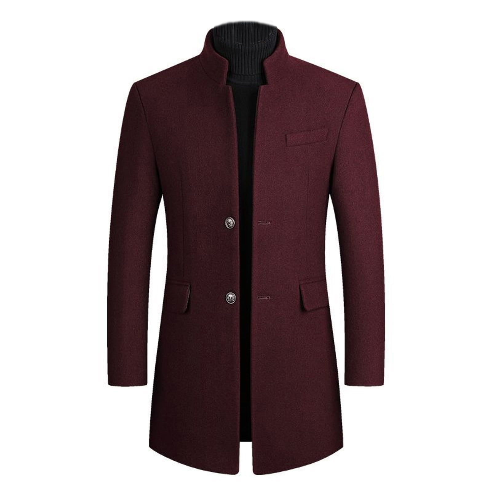 Defitshape Men's Wool Blend Pea Coat Long Sleeve Thick Quilted Trench ...