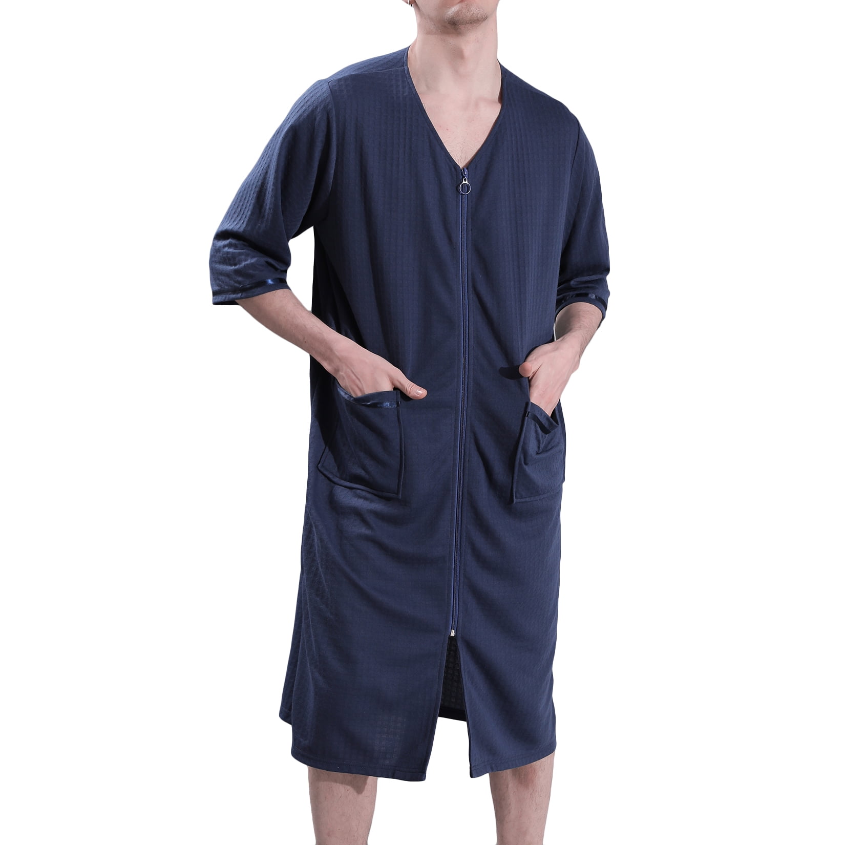 Defitshape Men's Zipper Housecoat Zip Front Waffle Robe Lightweight ...
