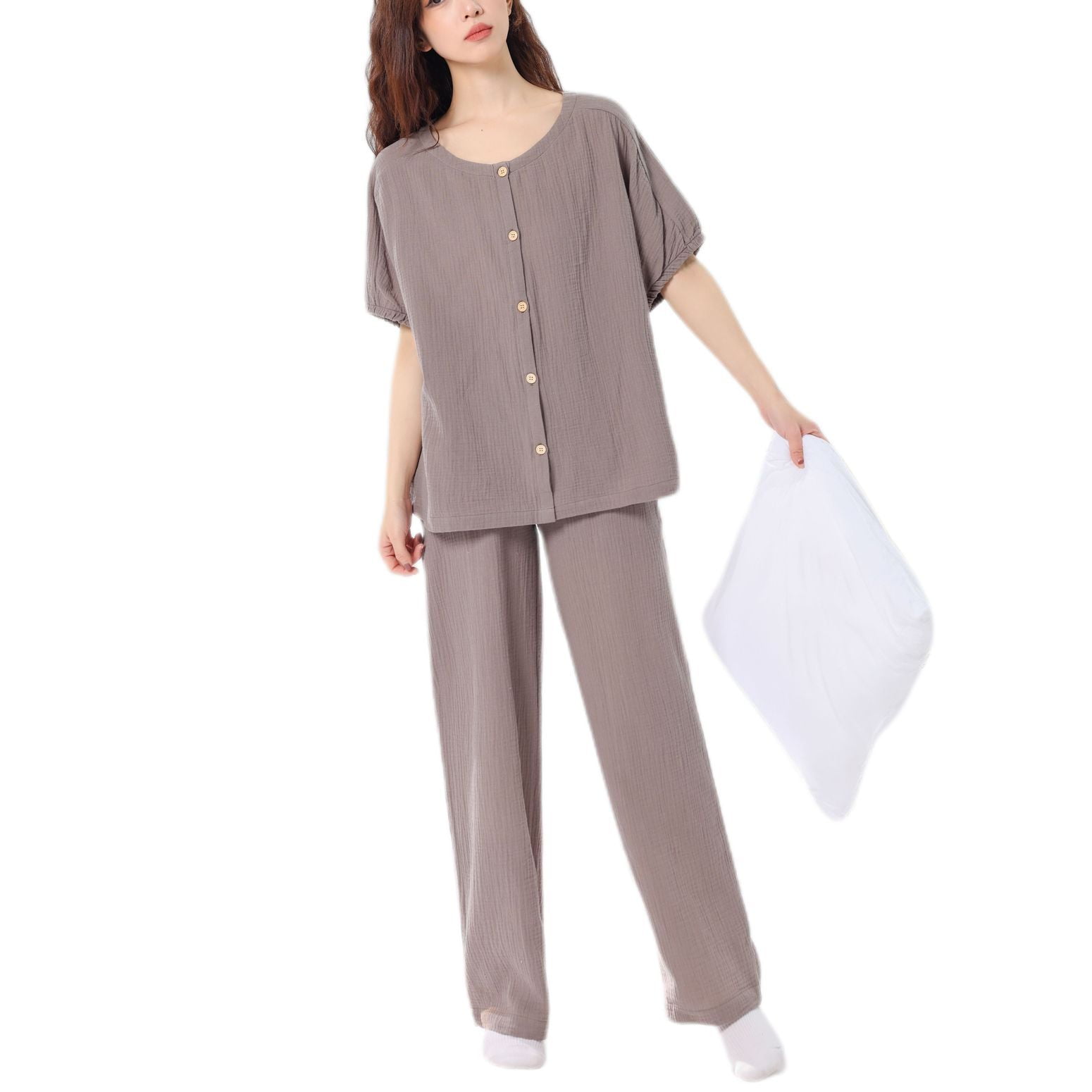Defitshape Women's 100 Cotton Pajama Set Soft Textured 2 Piece Button ...