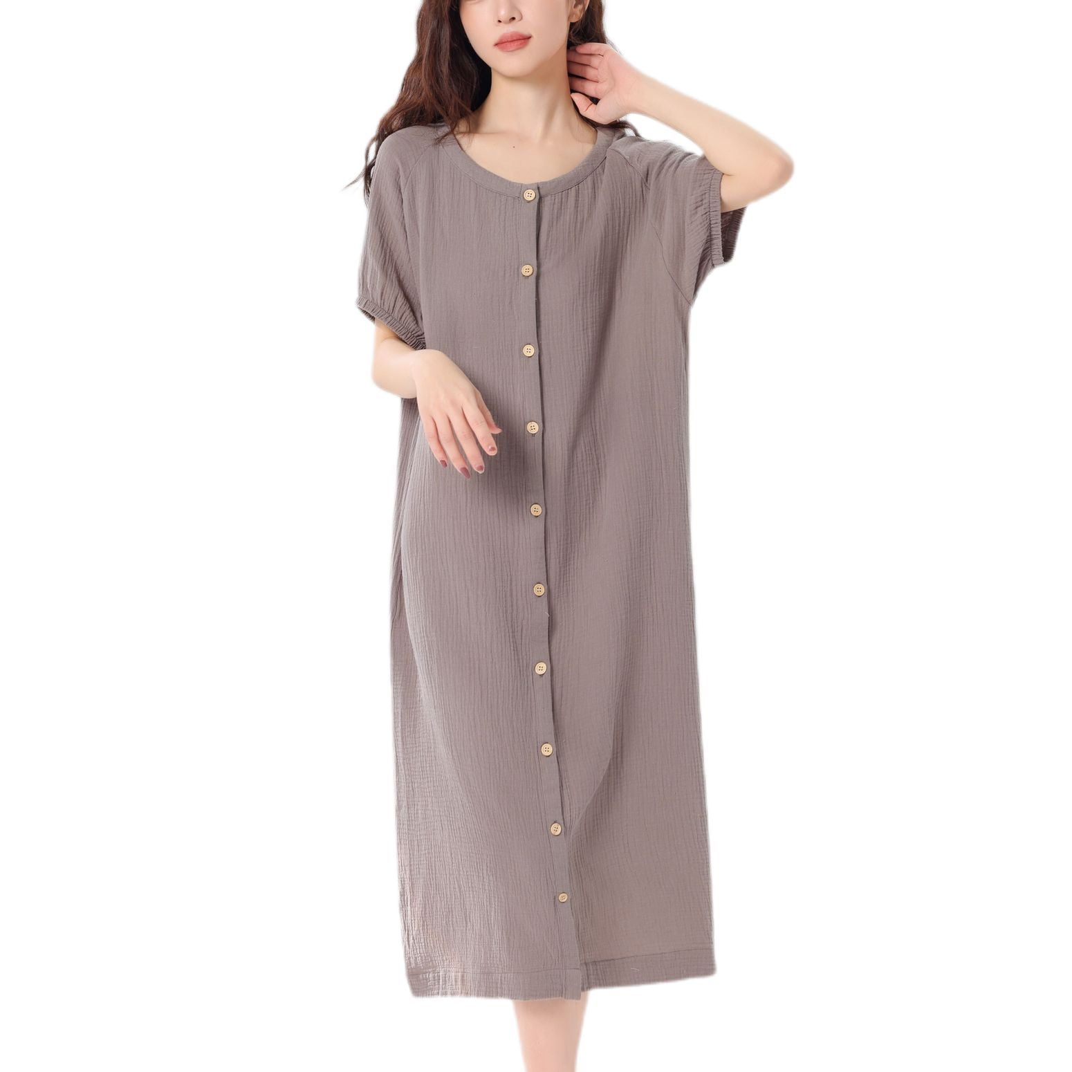 Defitshape Women's 100 Cotton Short Sleeve Nightgown Textured Long ...