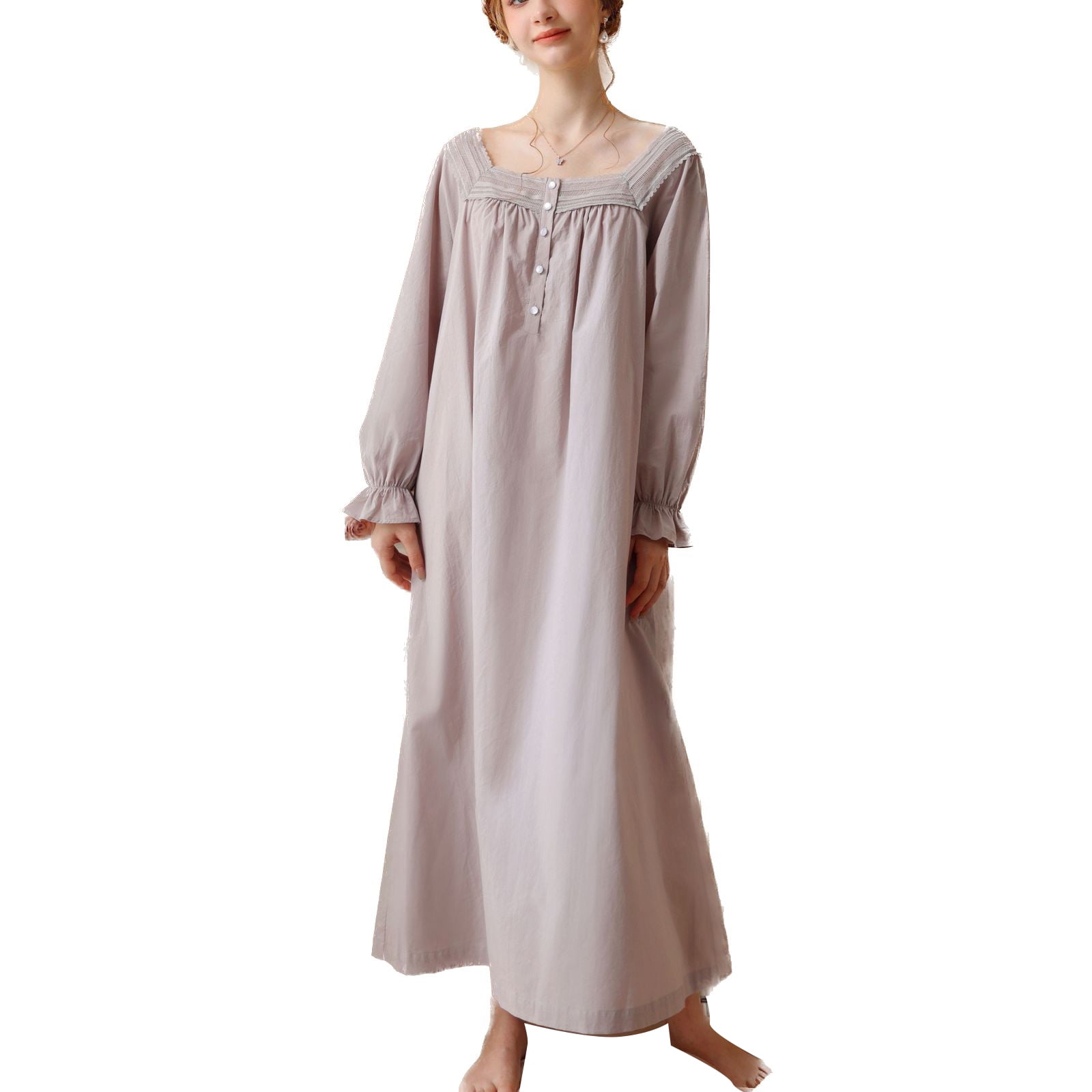 Defitshape Women's 100 Cotton Victorian Nightgown Bishop Long Sleeve ...