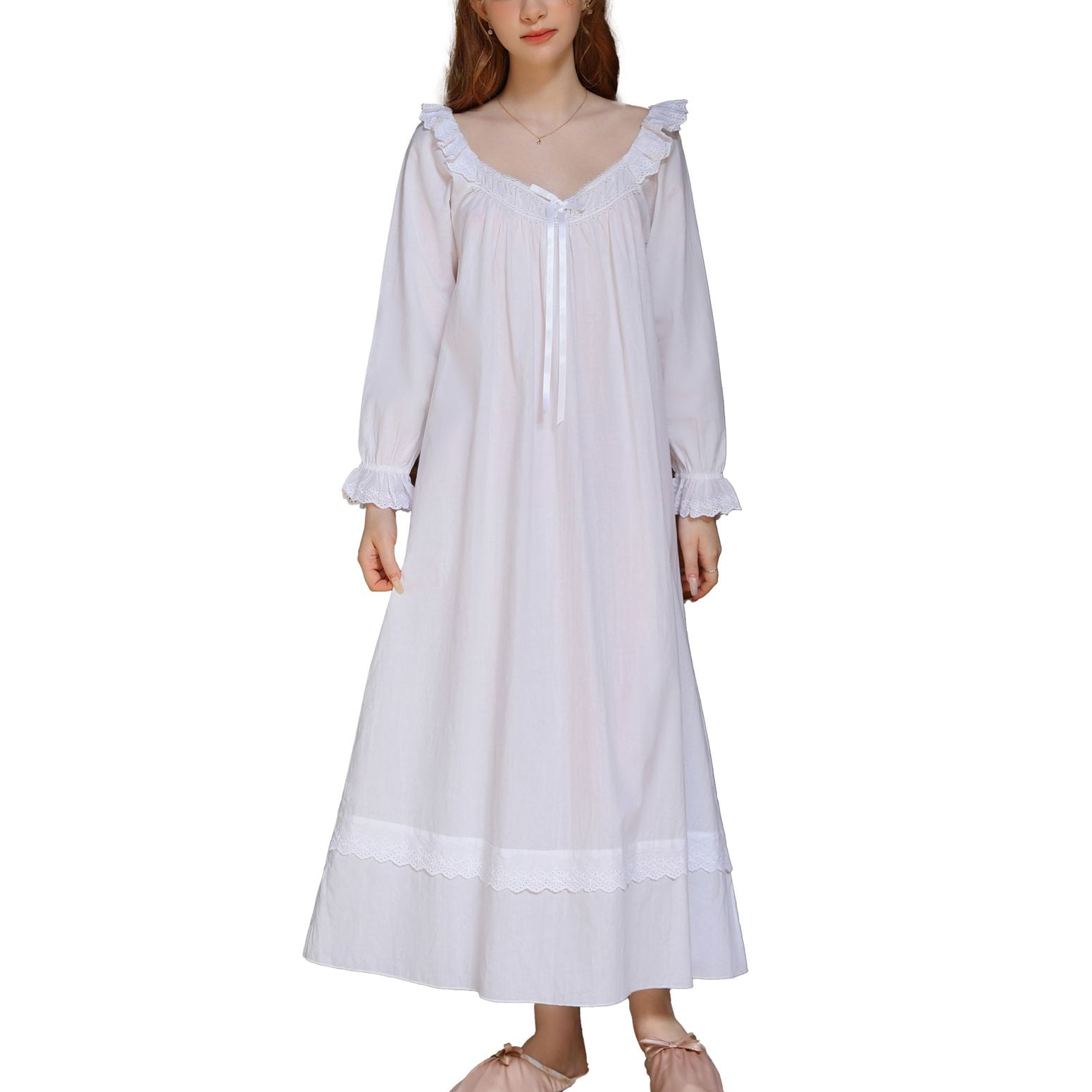 Defitshape Women's 100 Cotton Victorian Nightgown Soft Lightweight ...