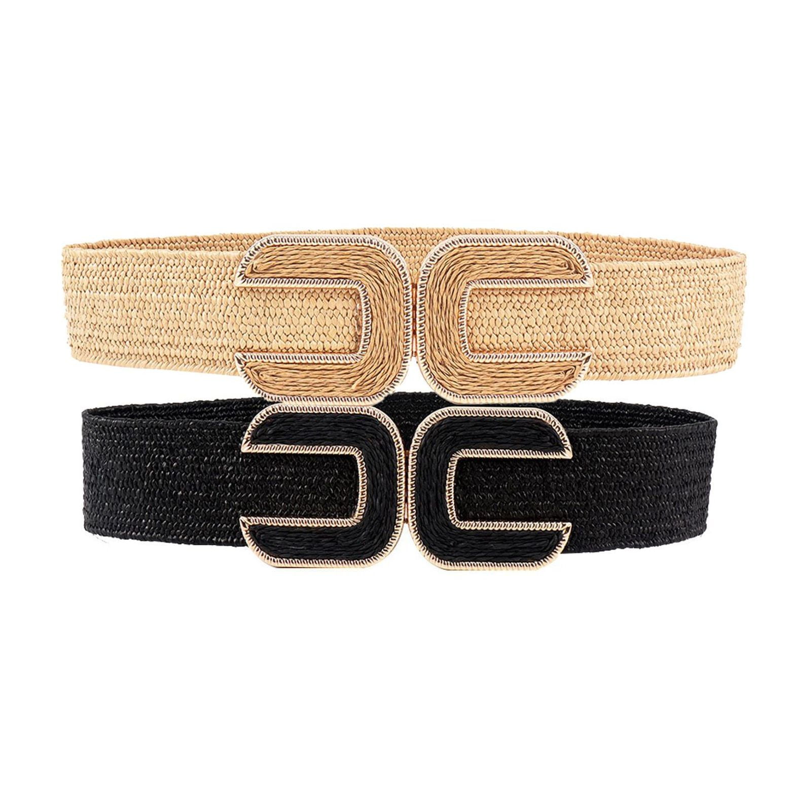 Defitshape Women's 2 Pack Metal Braided Belt Fashion Holeless Buckle ...