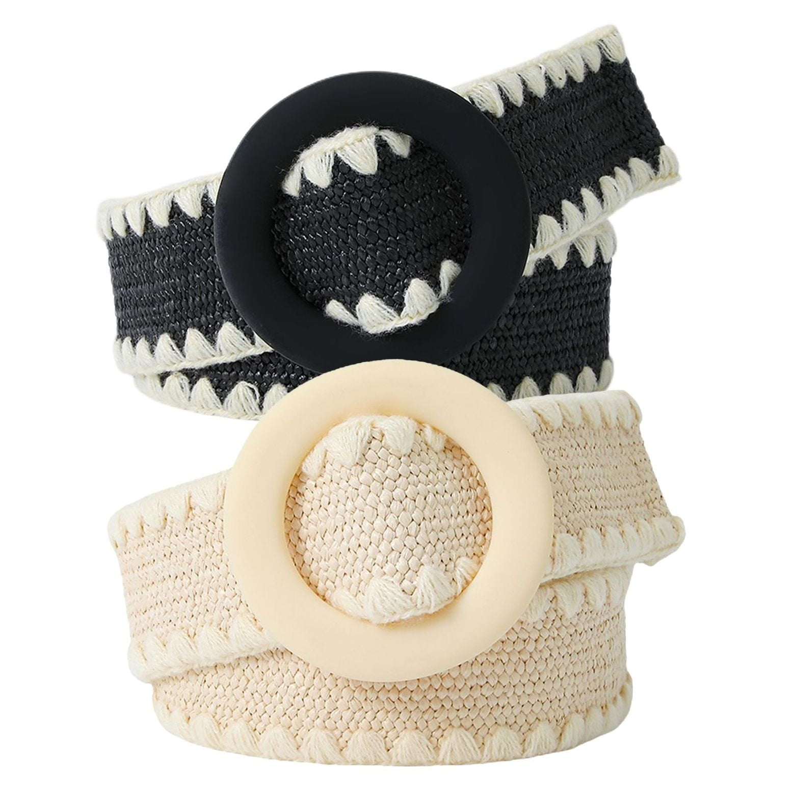 Defitshape Women's 2 Pack Raffia Belts Rattan Woven Braided Buckle Belt ...