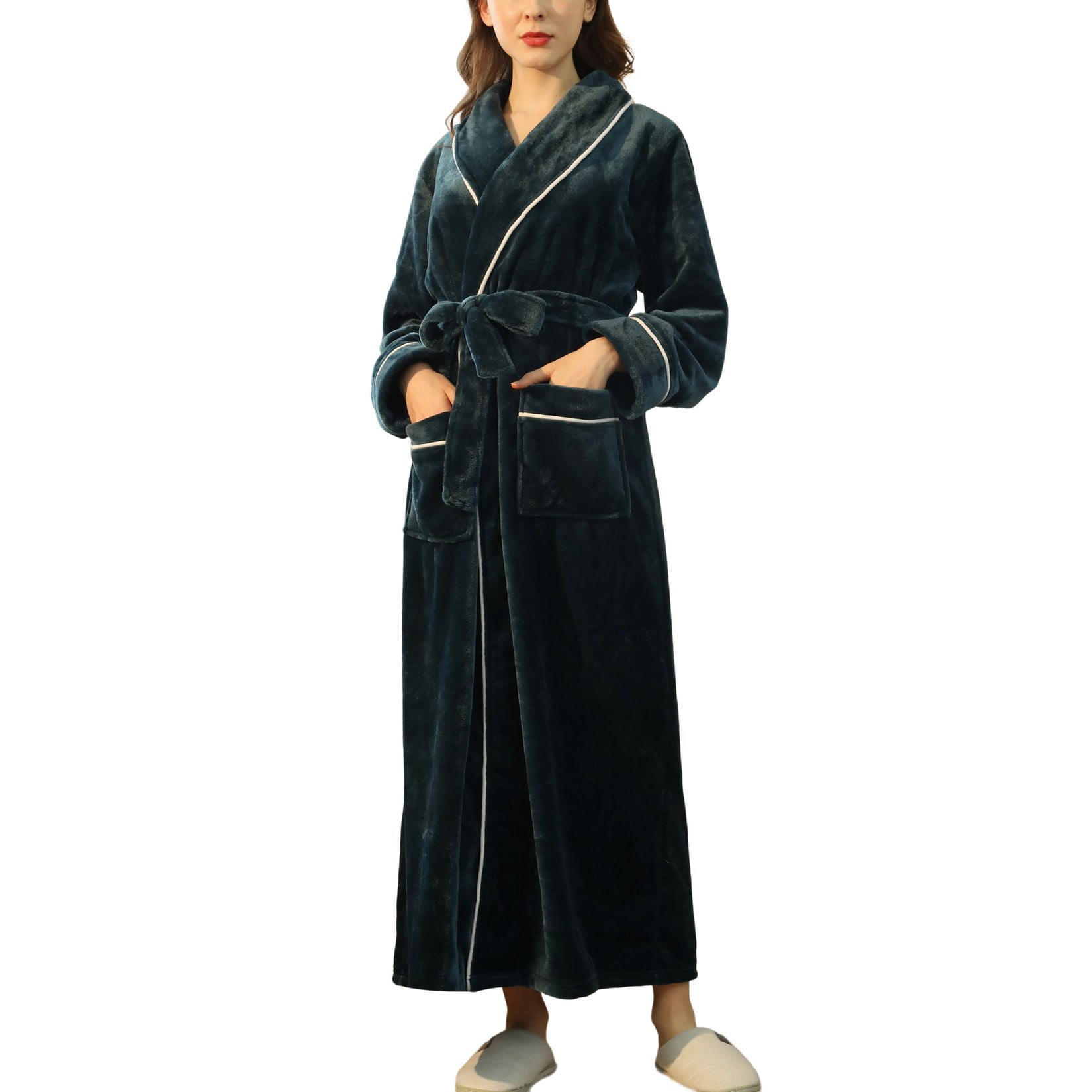 Defitshape Women's 2025 Long Bath Robe Ankle Fleece Bathrobe Chunky ...