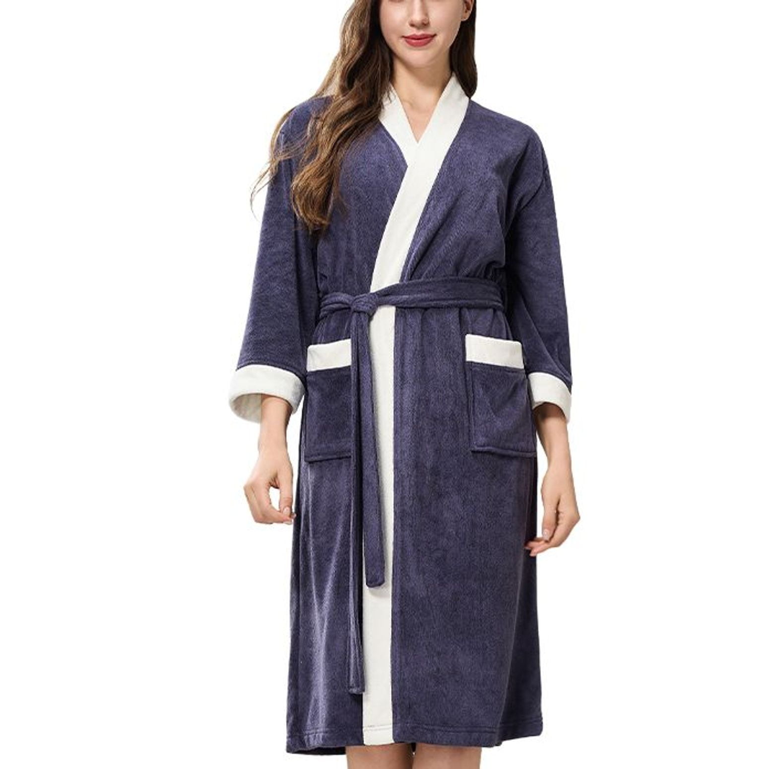 Defitshape Women's All Seasons Bathrobe Billowy Bath Robe Belt ...